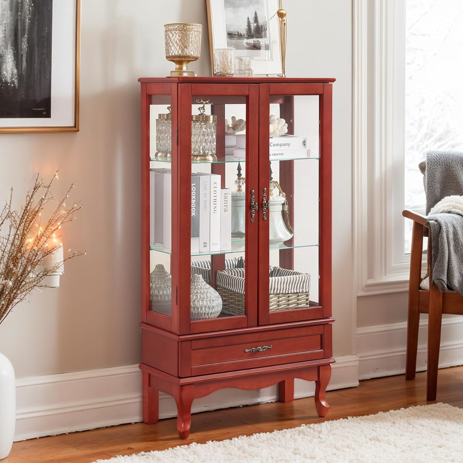 Lighted Glass Display Cabinet with -Tier Adjustable Shelves, China ...