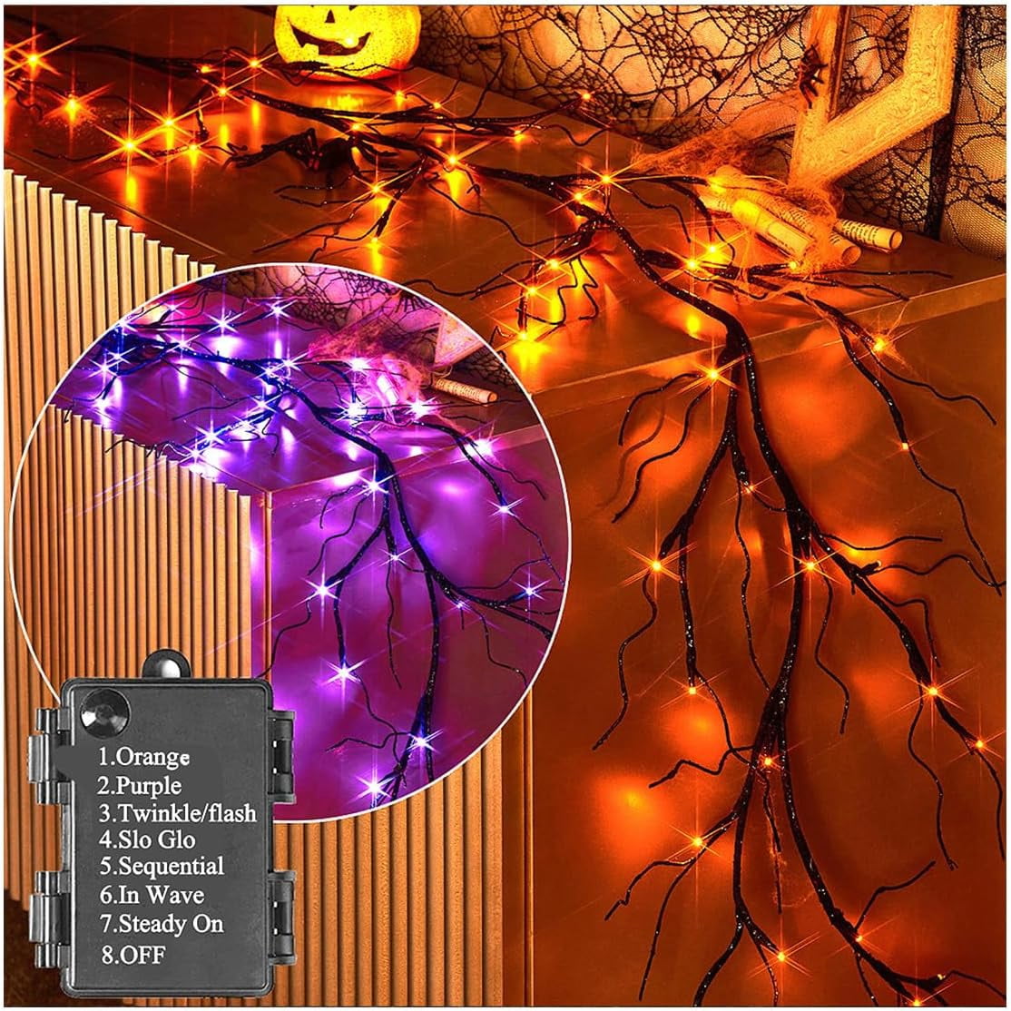 Lighted Halloween Garland with 48L Orange and Purple Bi-Color LED ...