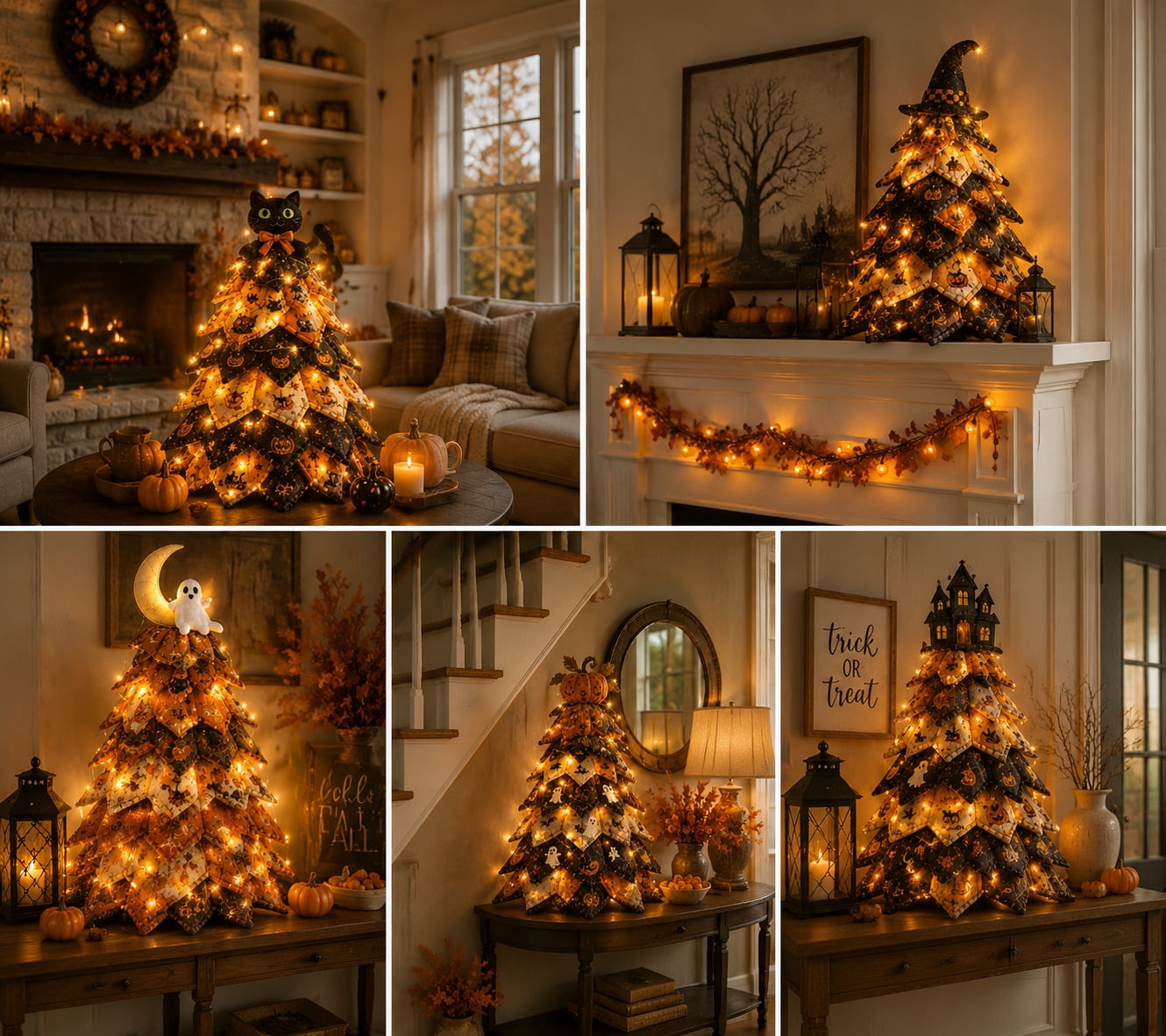Lighted Halloween Quilted Fabric Tree, Witch's Magic & Potion Design ...