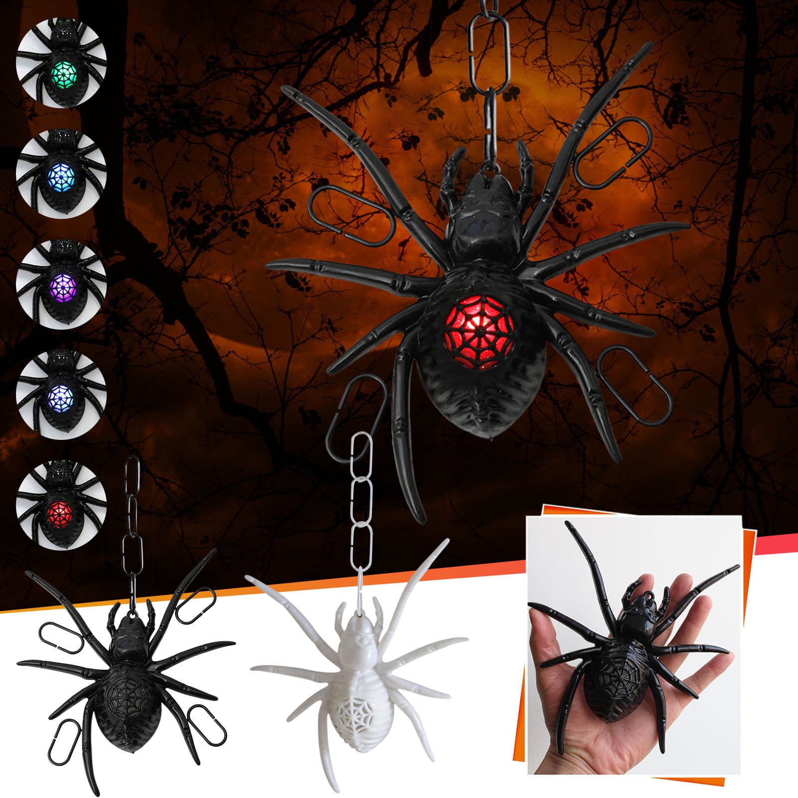 Lighted Halloween Spider Ornaments, Scary Realistic Fake Glowing Spider ...
