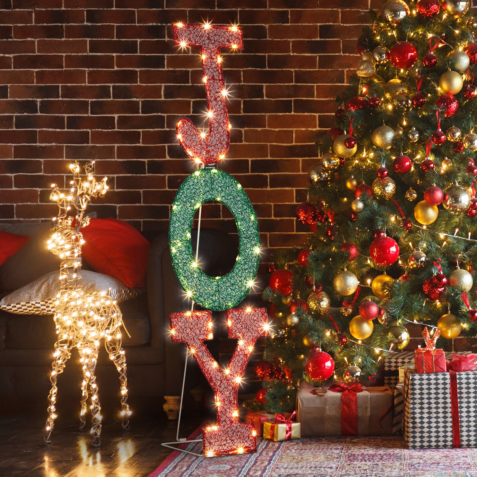 Lighted JOY Letter Sign Christmas Yard Decorations - 45 Warm White LEDs ...