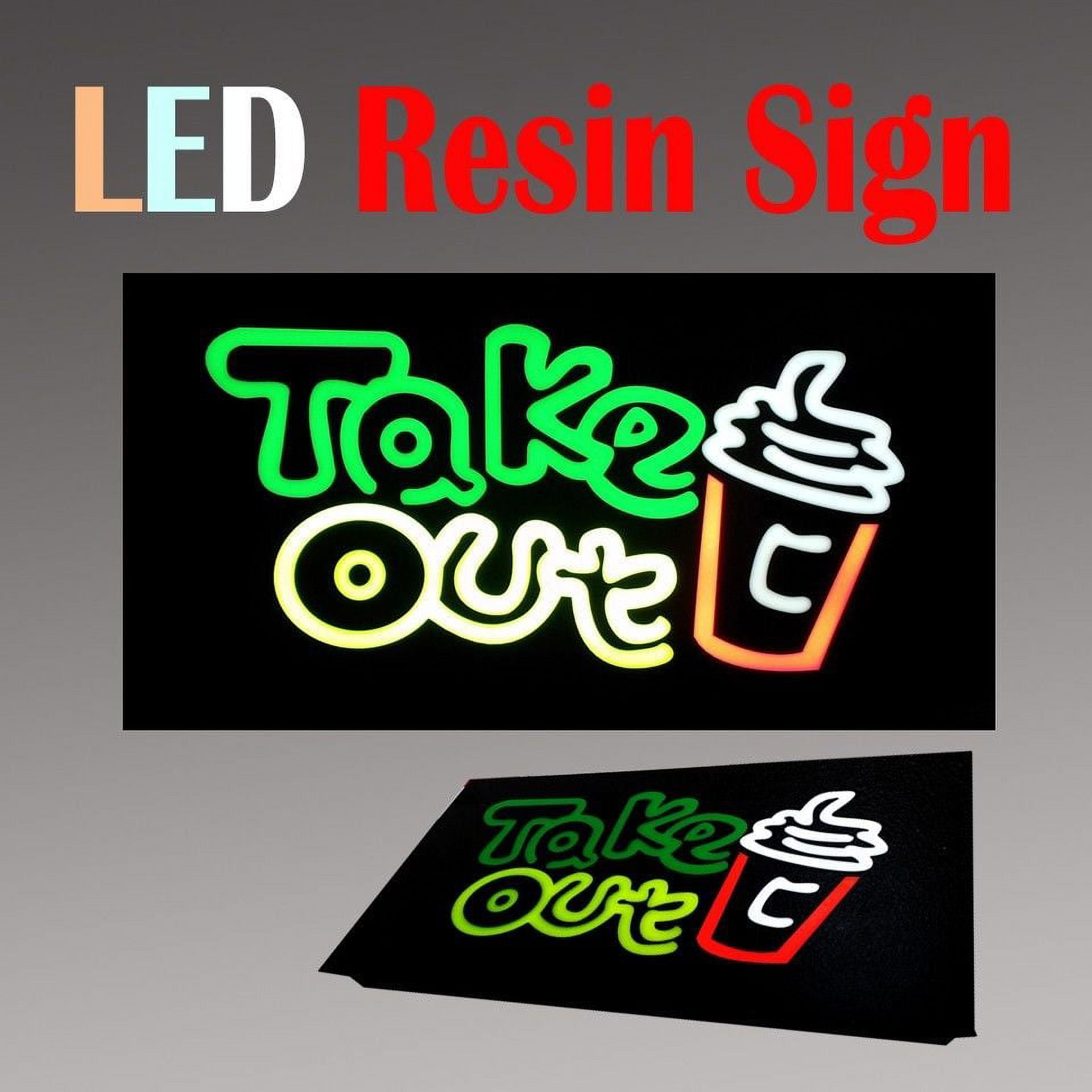 Lighted LED Resin Window Sign Take Out Food Drink Non Neon Display 17 ...