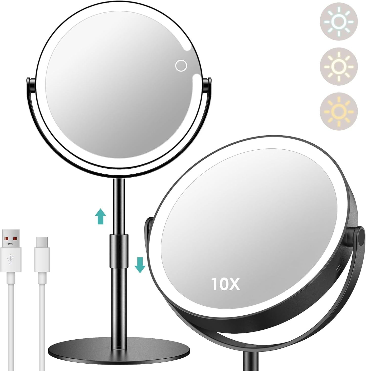 Lighted Magnifying Mirror 10X 1X Magnification, Double Sided Makeup ...