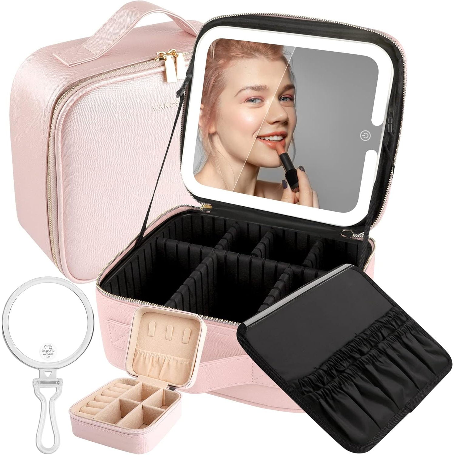Lighted Makeup Case with Full-screen HD Mirror Travel Makeup Train Case ...