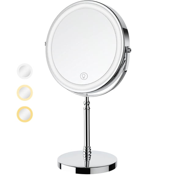 Jerdon 8.5-inch Diameter Lighted Tabletop Makeup Mirror with 1X-5X ...
