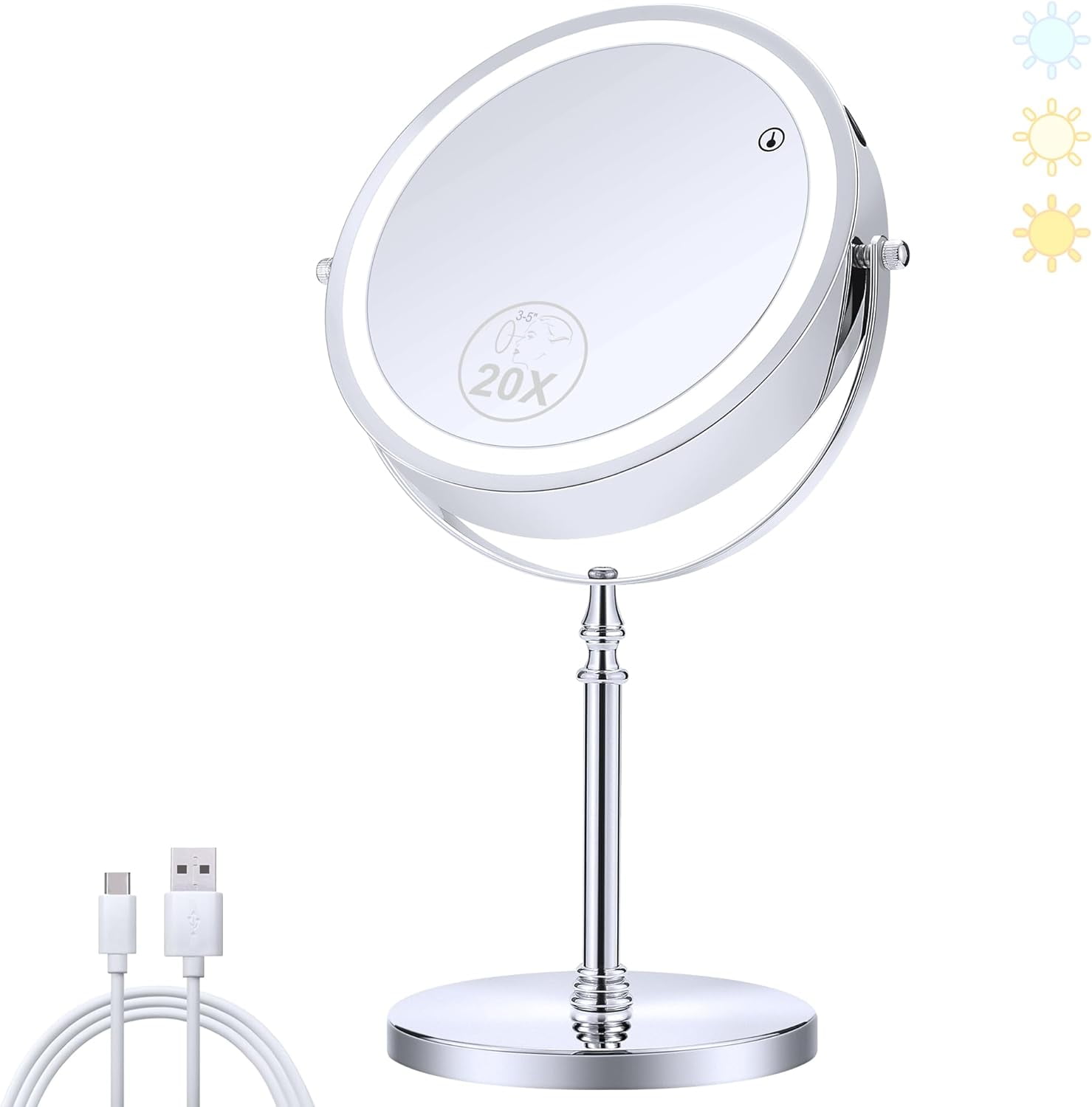 Lighted Makeup Mirror, 20X Magnifying Mirror with Light, Double Sided ...