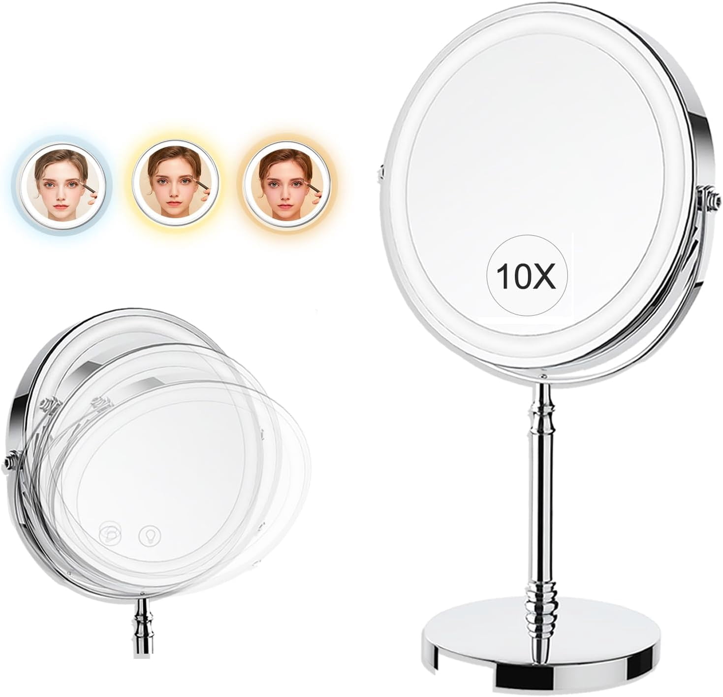 Lighted Makeup Mirror | 8" Rechargeable Double Sided 1x/10x Magnifying ...