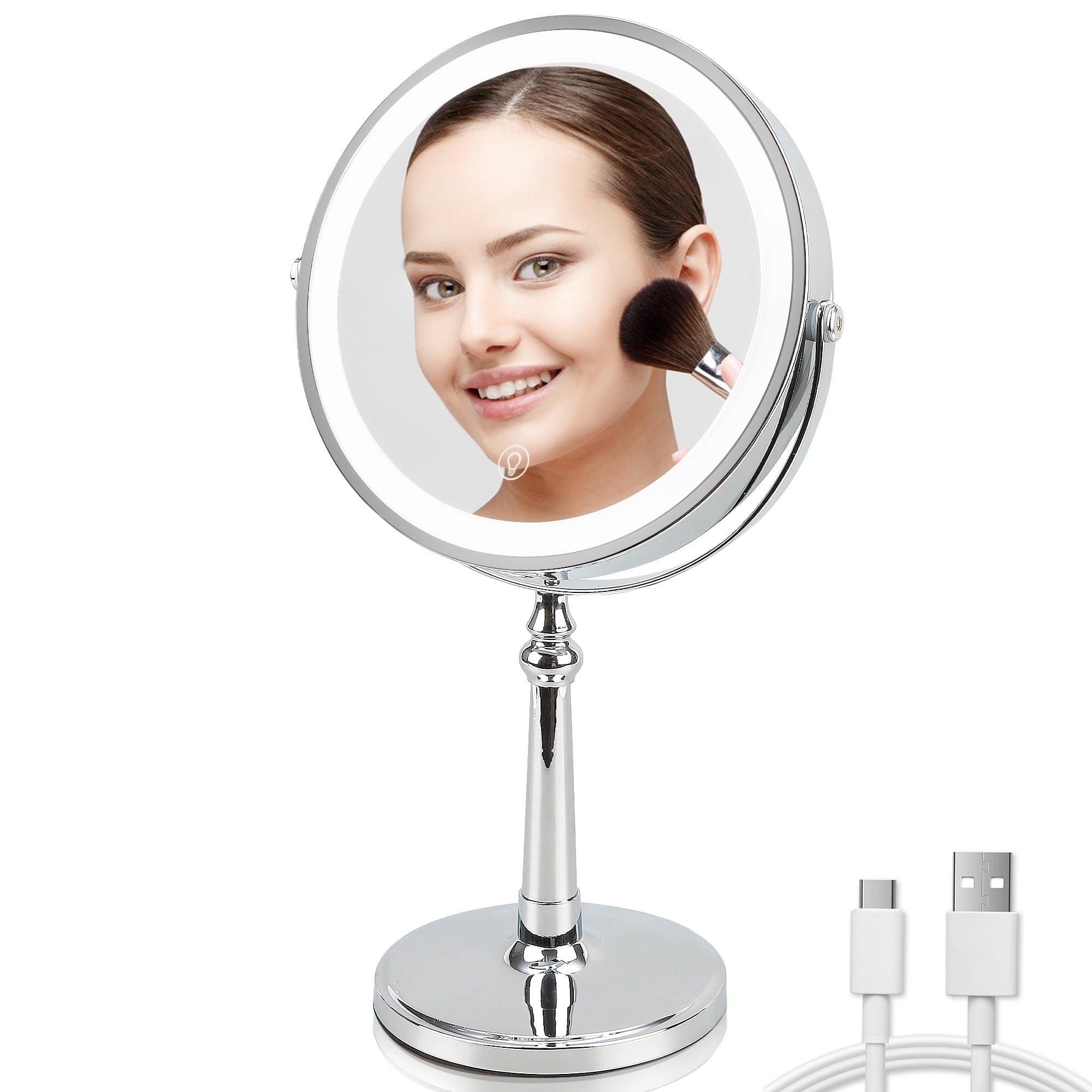 Lighted Makeup Mirror, 9" Rechargeable Double Sided Magnifying Mirror ...