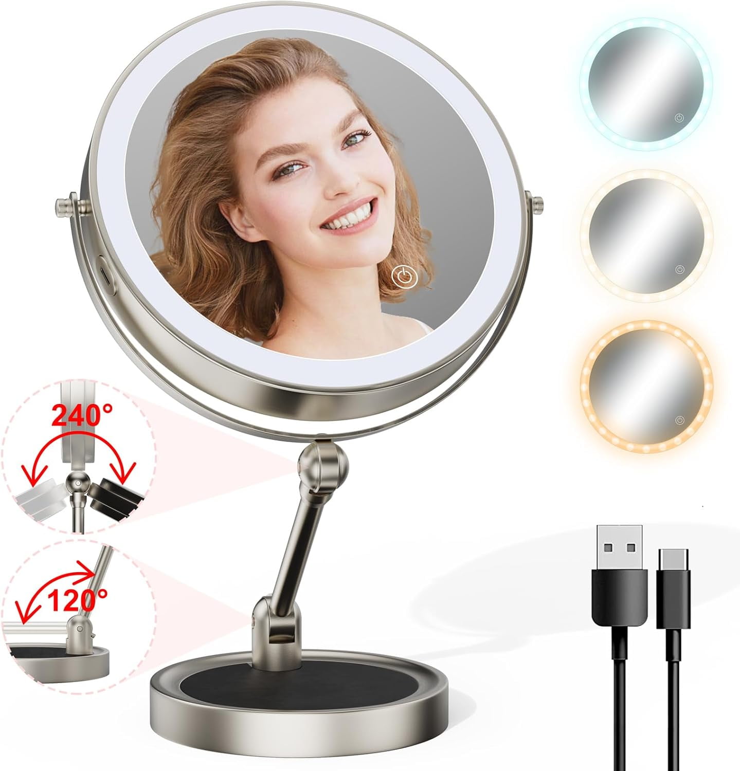 Lighted Makeup Mirror [Brightness Enhanced Version], Real 3000mah ...