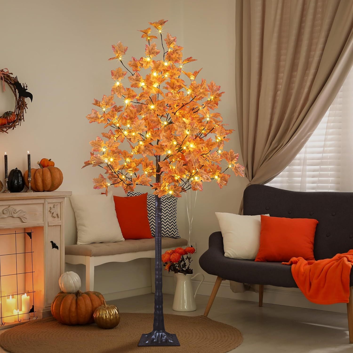 Lighted Maple Tree 6FT 120 LED Artificial Fall Tree for Decoration ...
