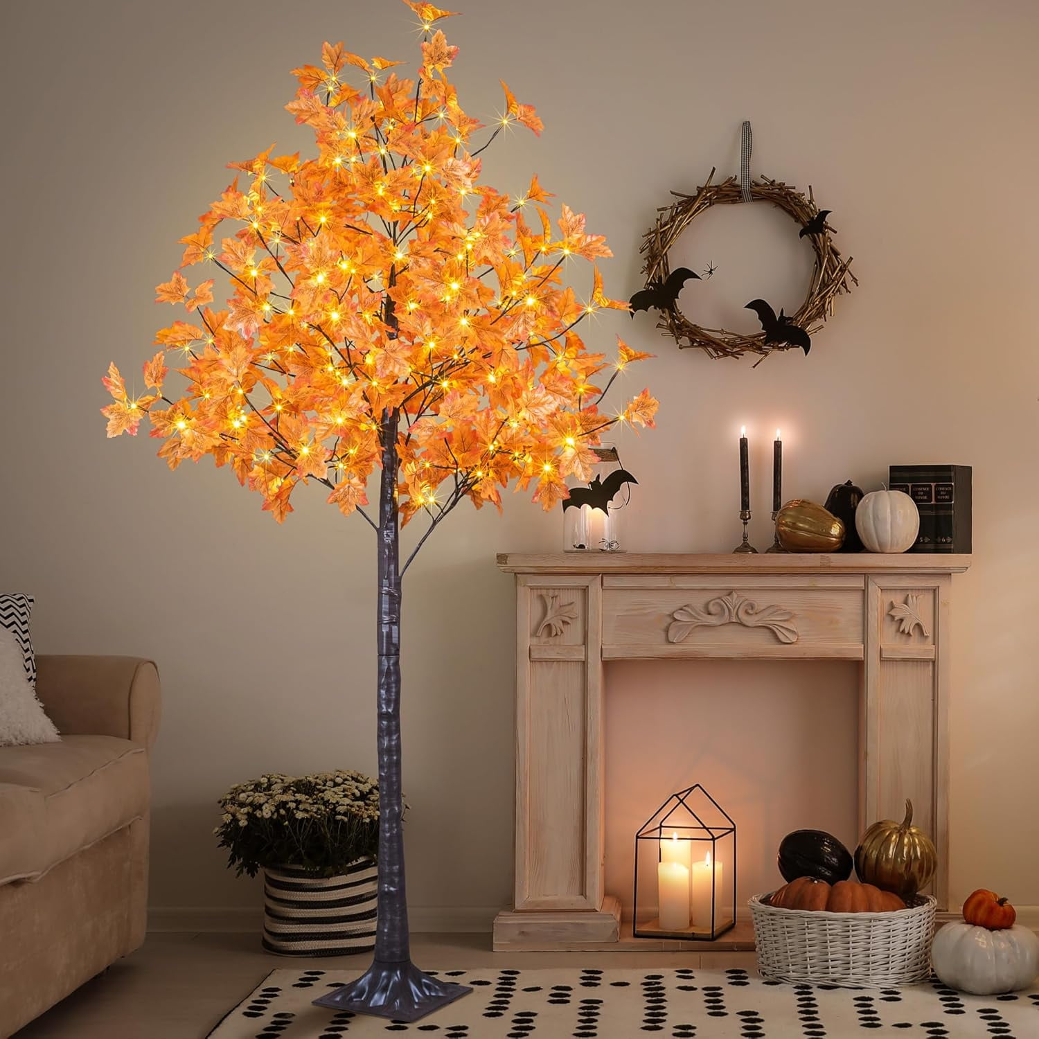 Lighted Maple Tree 7FT 208 LED Artificial Fall Tree for Decoration ...