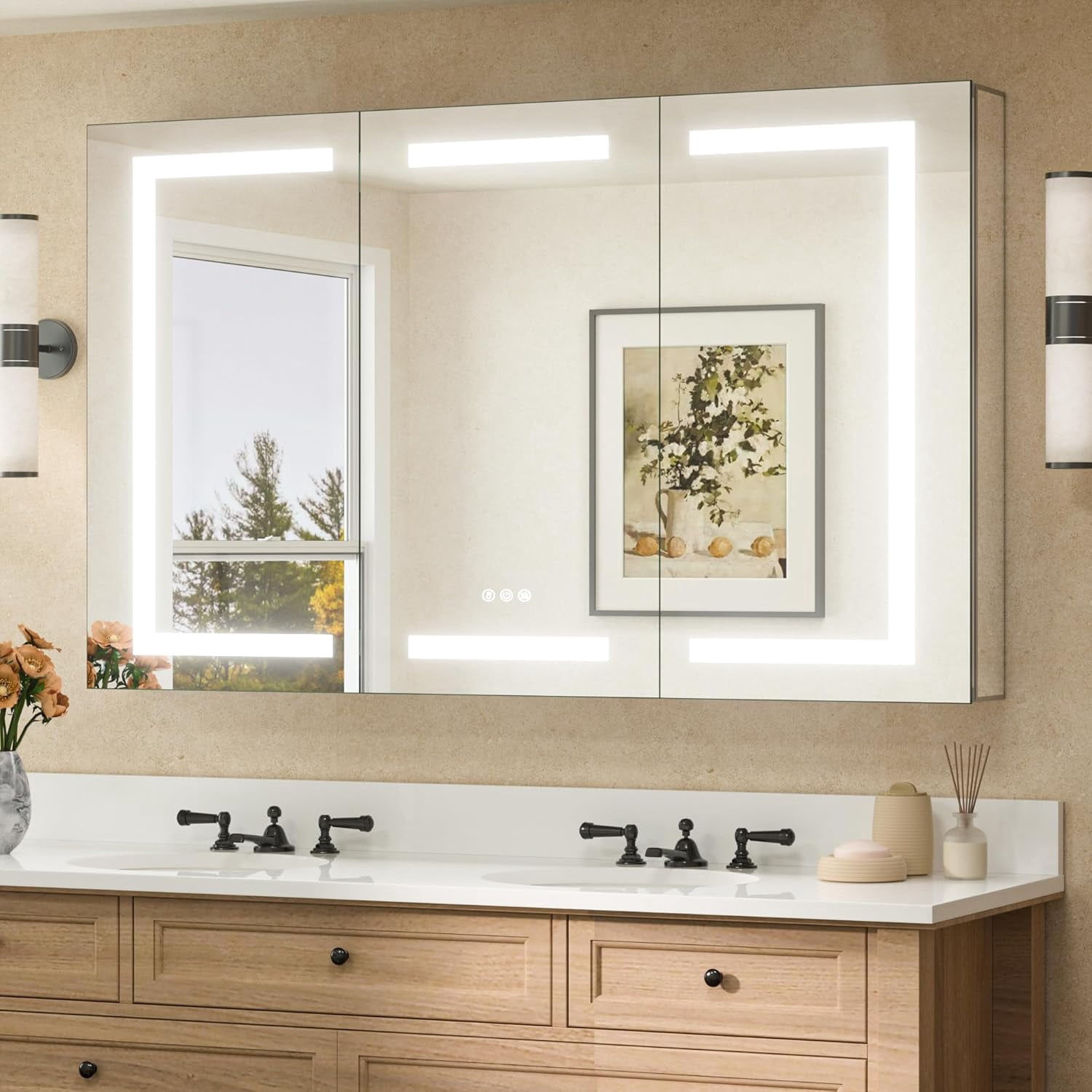 Lighted Medicine Cabinet Mirror for Bathroom with LED Lights Door ...