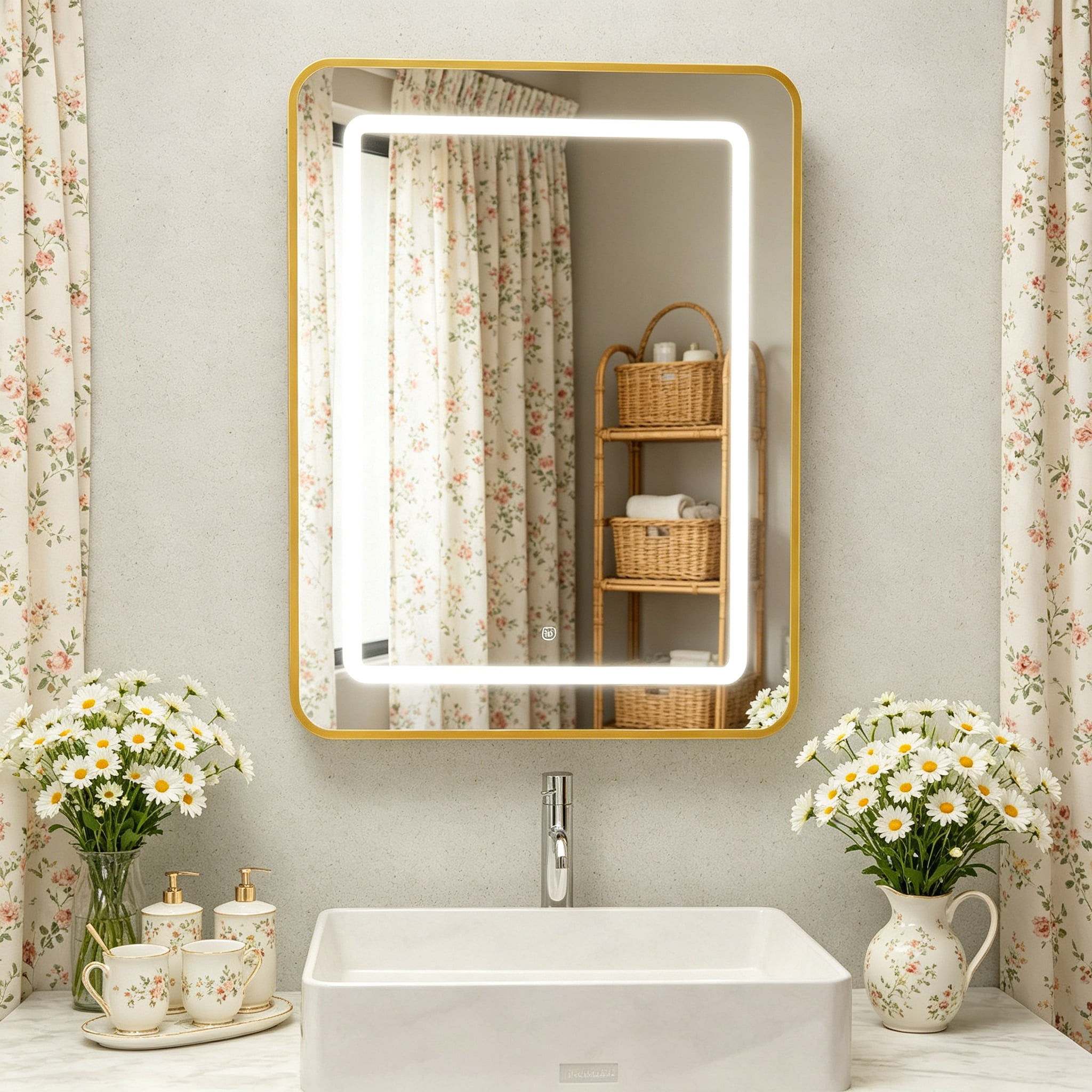 Lighted Medicine Cabinet with Mirror, Wall Mounted Bathroom Mirror with ...