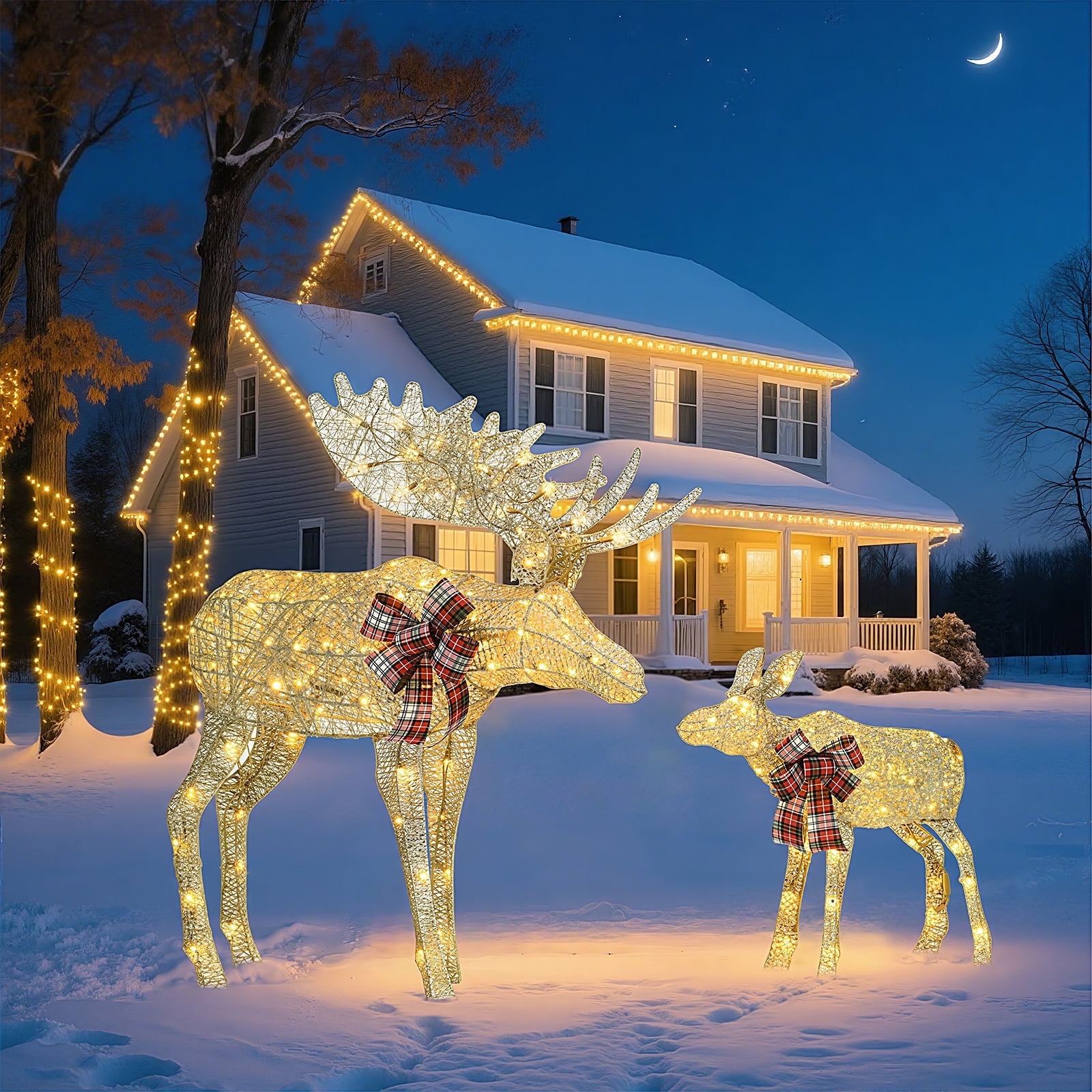 Lighted Moose Christmas Decorations, Large Outdoor Moose with LED ...
