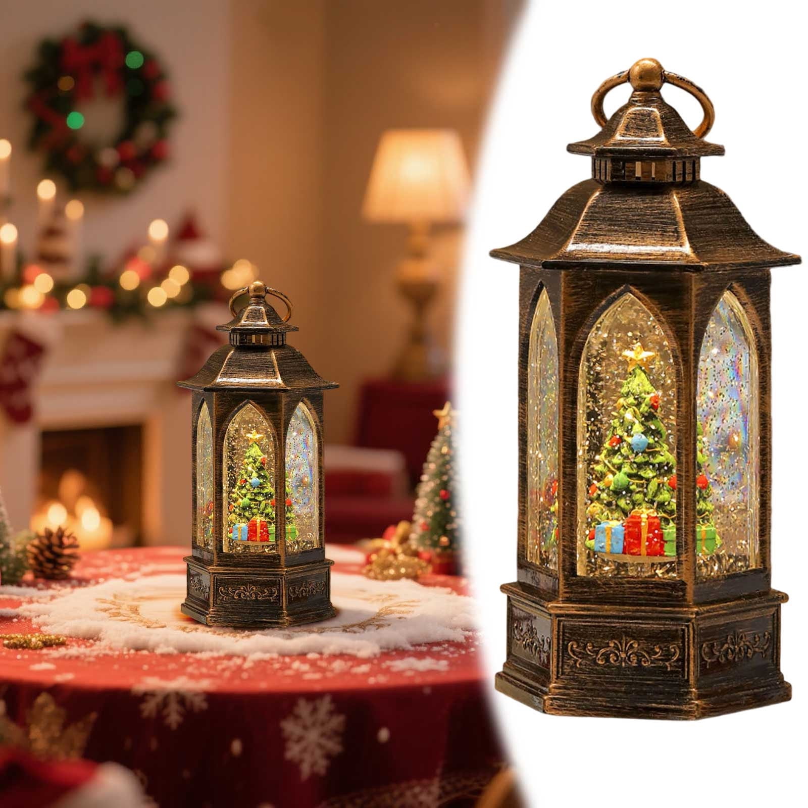 Lighted Musical Snow Globe Christmas Lantern - USB/Battery Operated ...