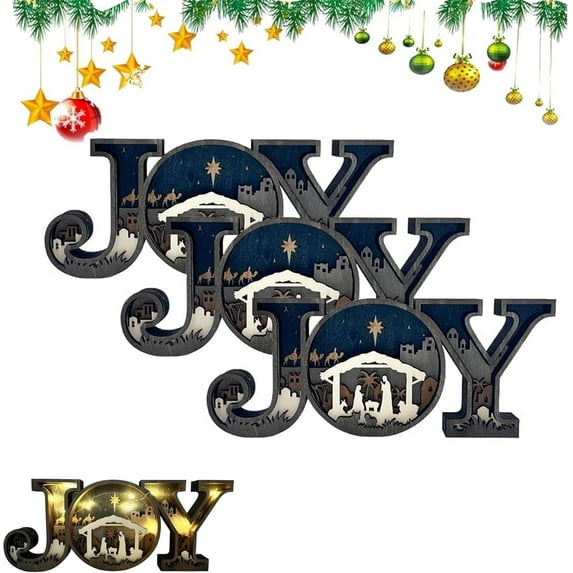 Lighted Nativity Scene - 3D Joy Sign Religious Decor 3PCS - Walmart.com