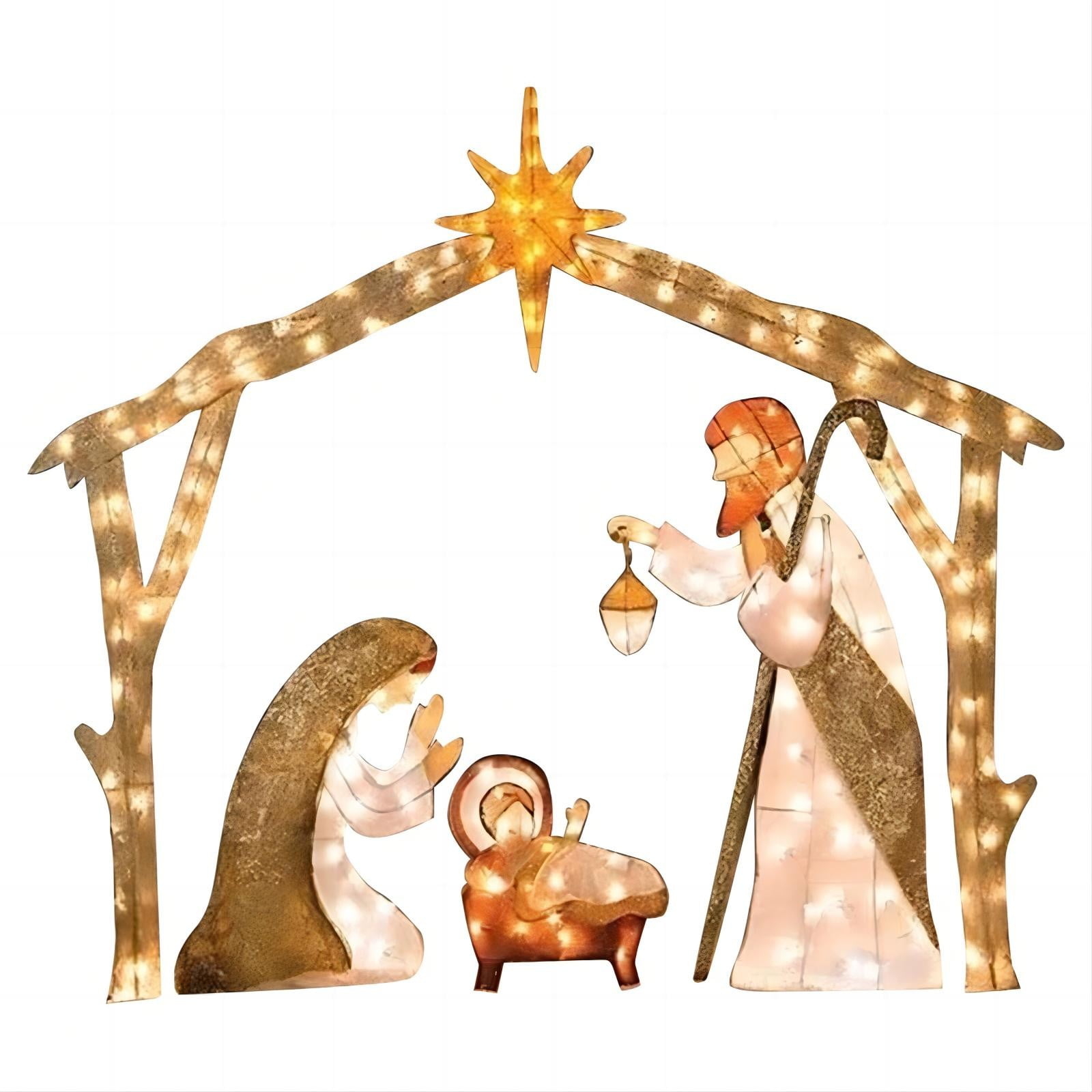 Lighted Nativity Scene Outdoor, Stained Glass Look Nativity Set ...