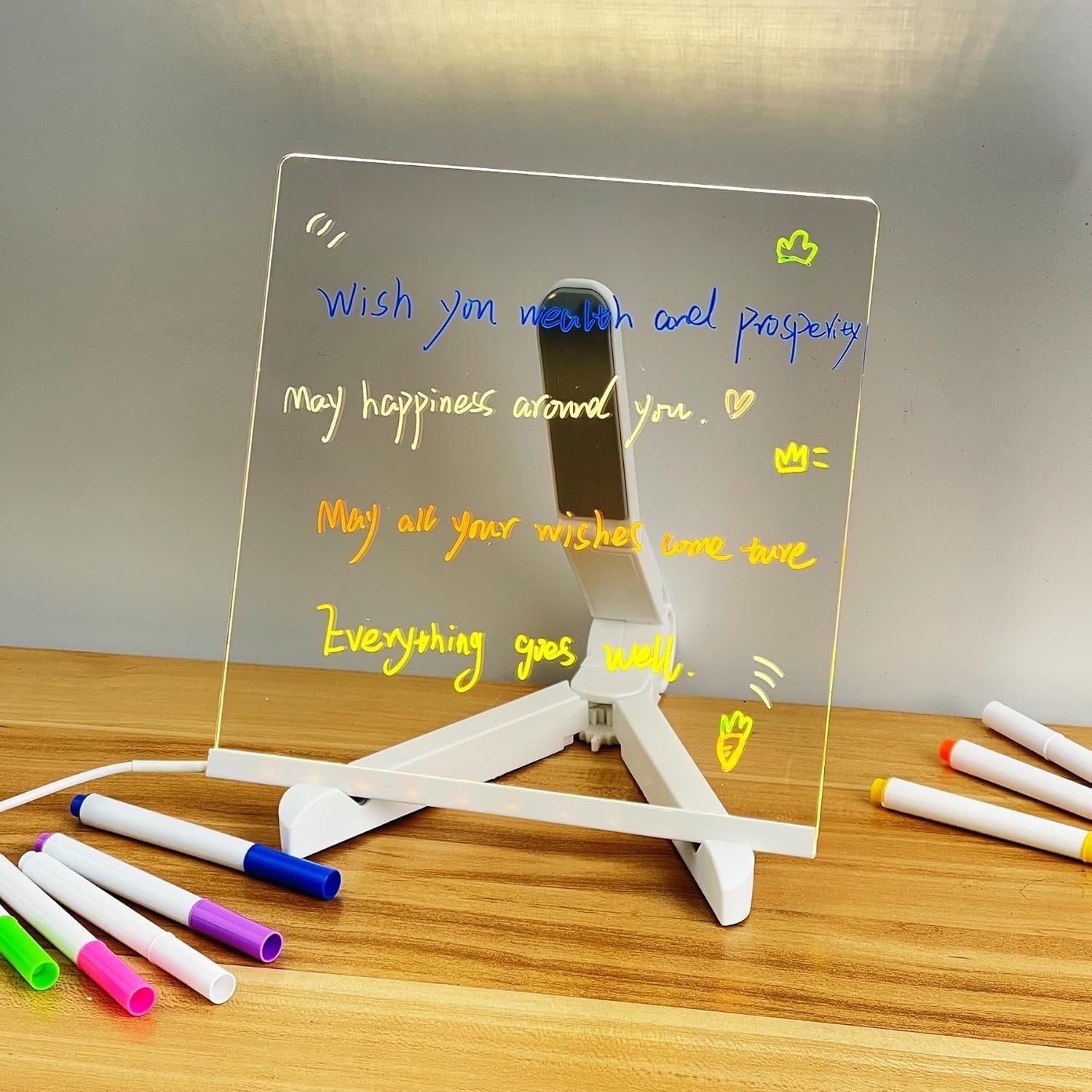 Lighted Note Board,7.87x7.87In LED Note Board with Colors 7 Pen,Acrylic ...
