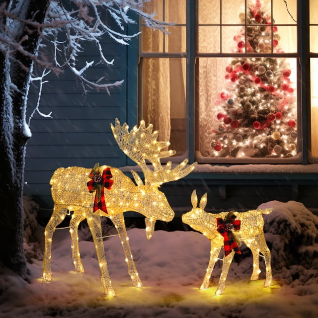 Lighted Outdoor Christmas Decoration Indoor, 4ft 2pcs Moose Family ...
