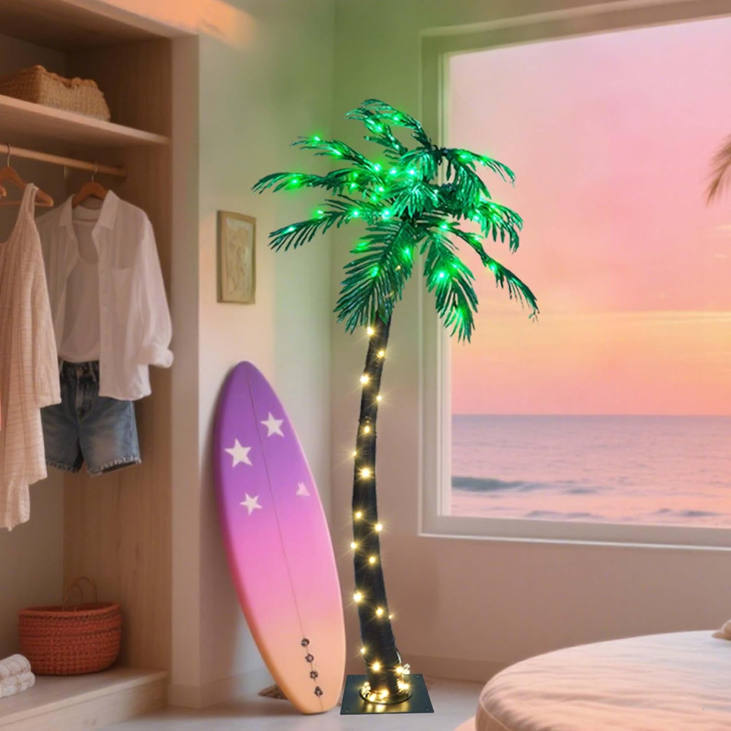 Lighted Palm Tree 5FT 96 LED Artificial Palm Tree Decor for Outdoor ...