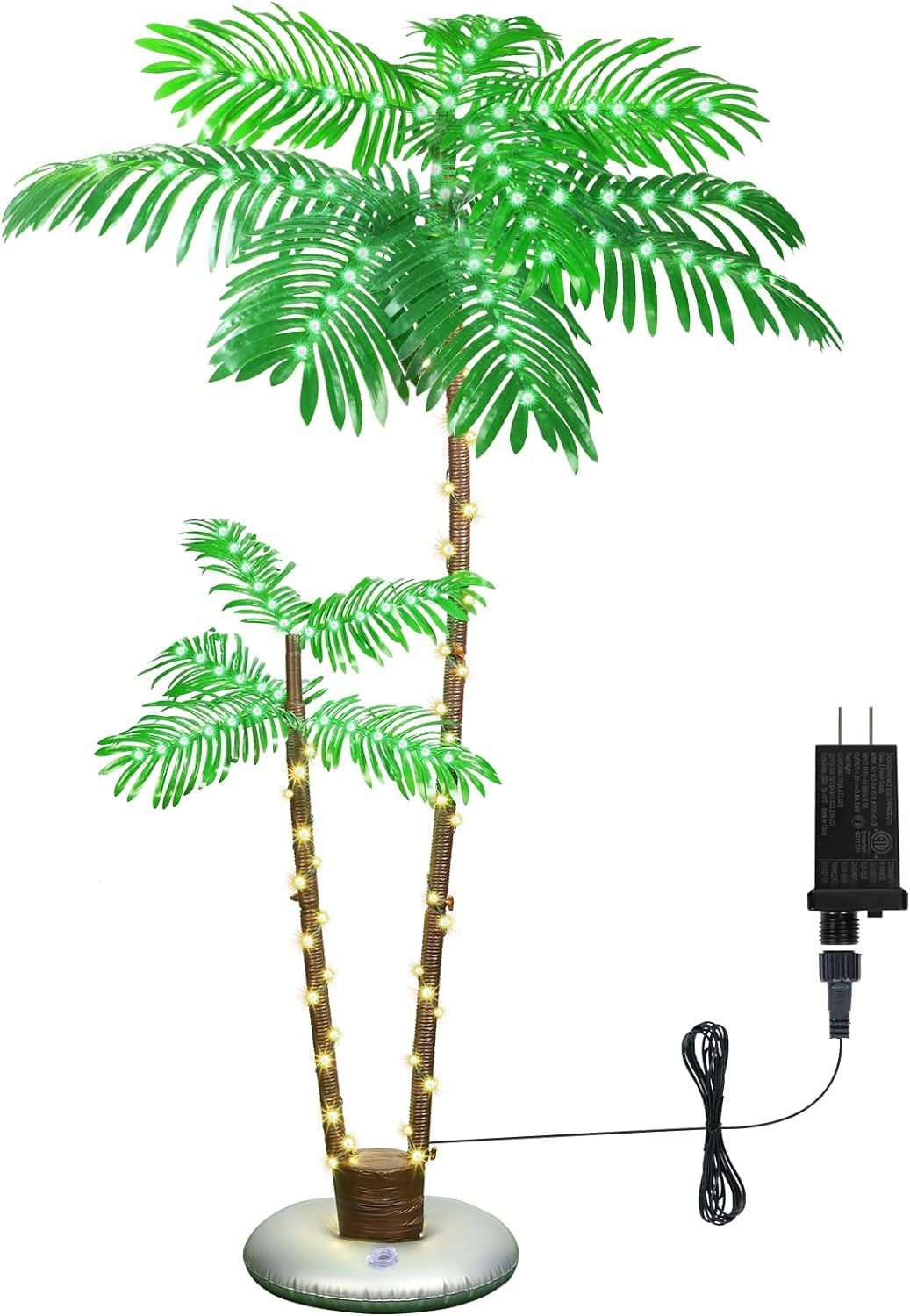 Lighted Palm Trees for Outside Patio,6Ft 2 Trunks Fake Palm Tree with 8 ...