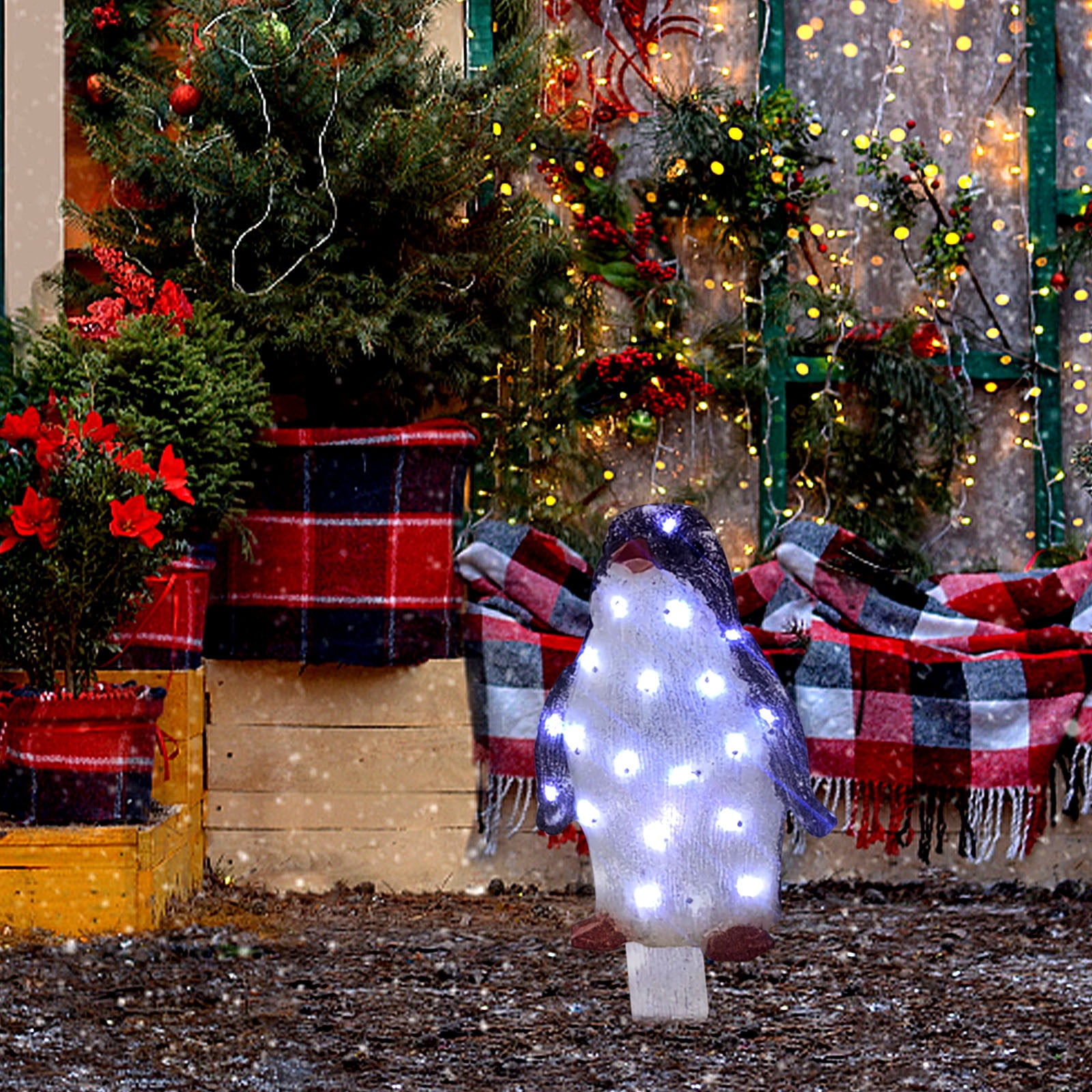 Lighted Penguin Christmas Outdoor Yard Decorations, Glittered Penguin ...