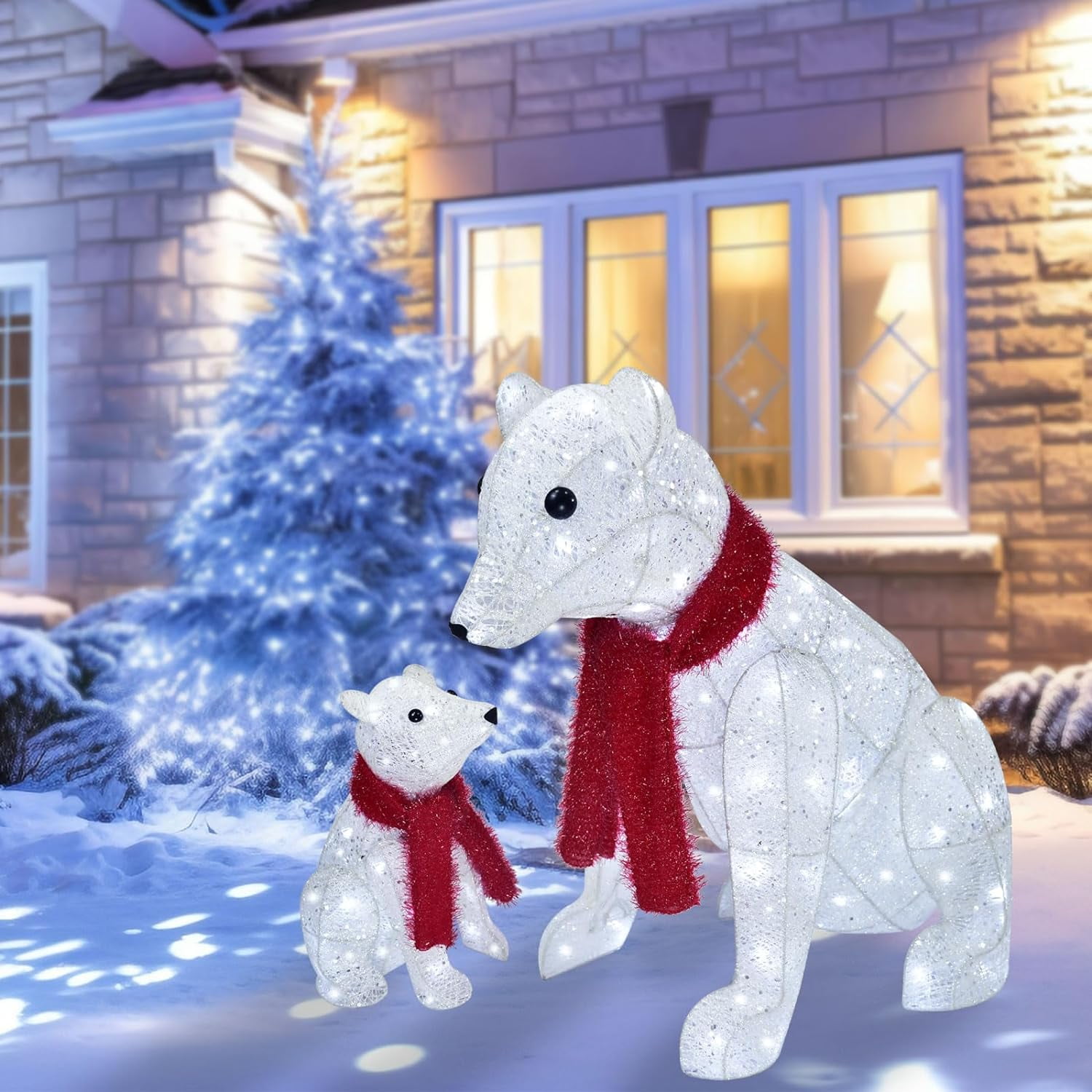 Lighted Polar Bear Family 2PCS - Large All-Weather Pre-Lit Outdoor ...