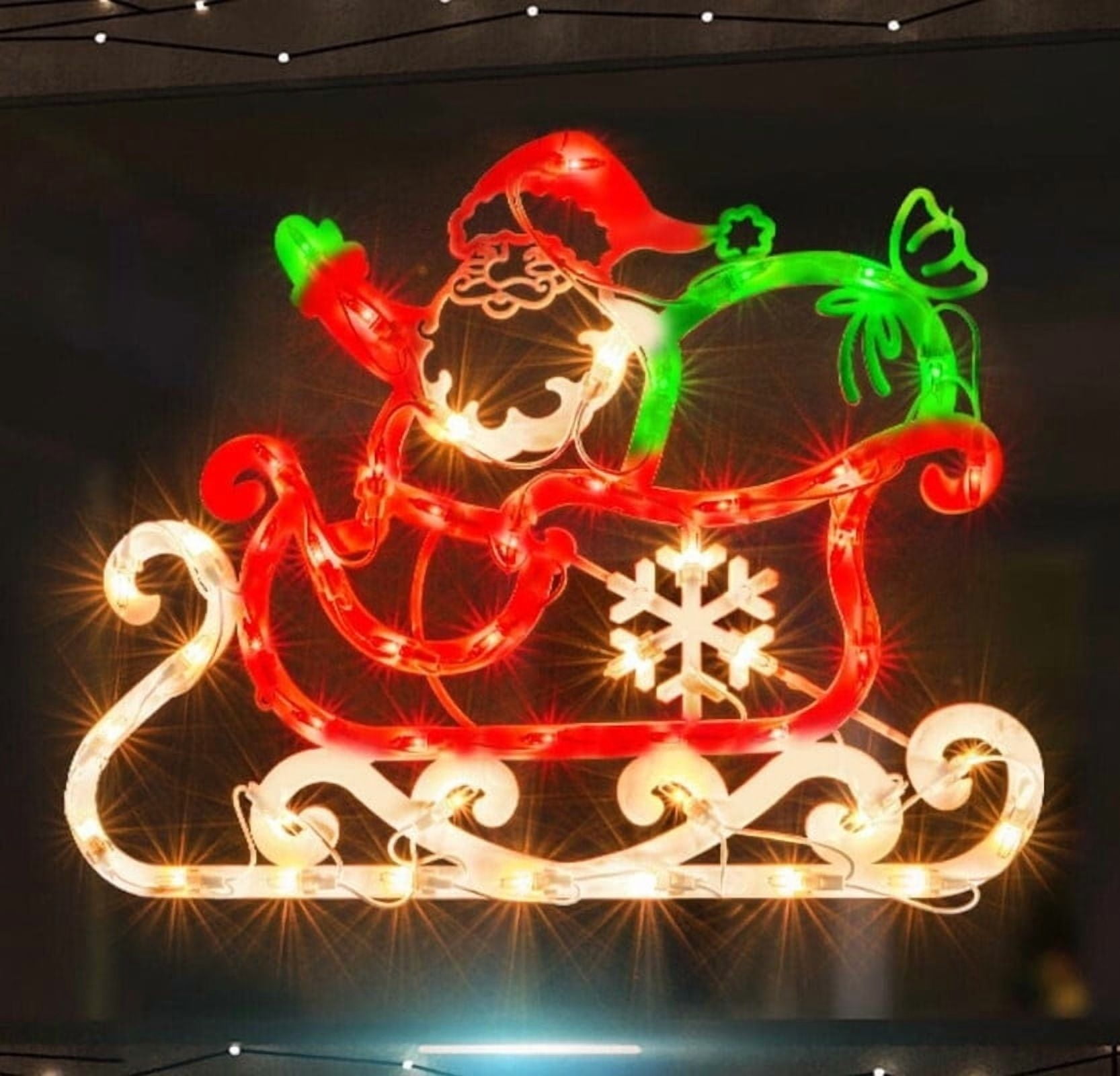 Lighted Santa in Sleigh Christmas Window Silhouette Decoration ...
