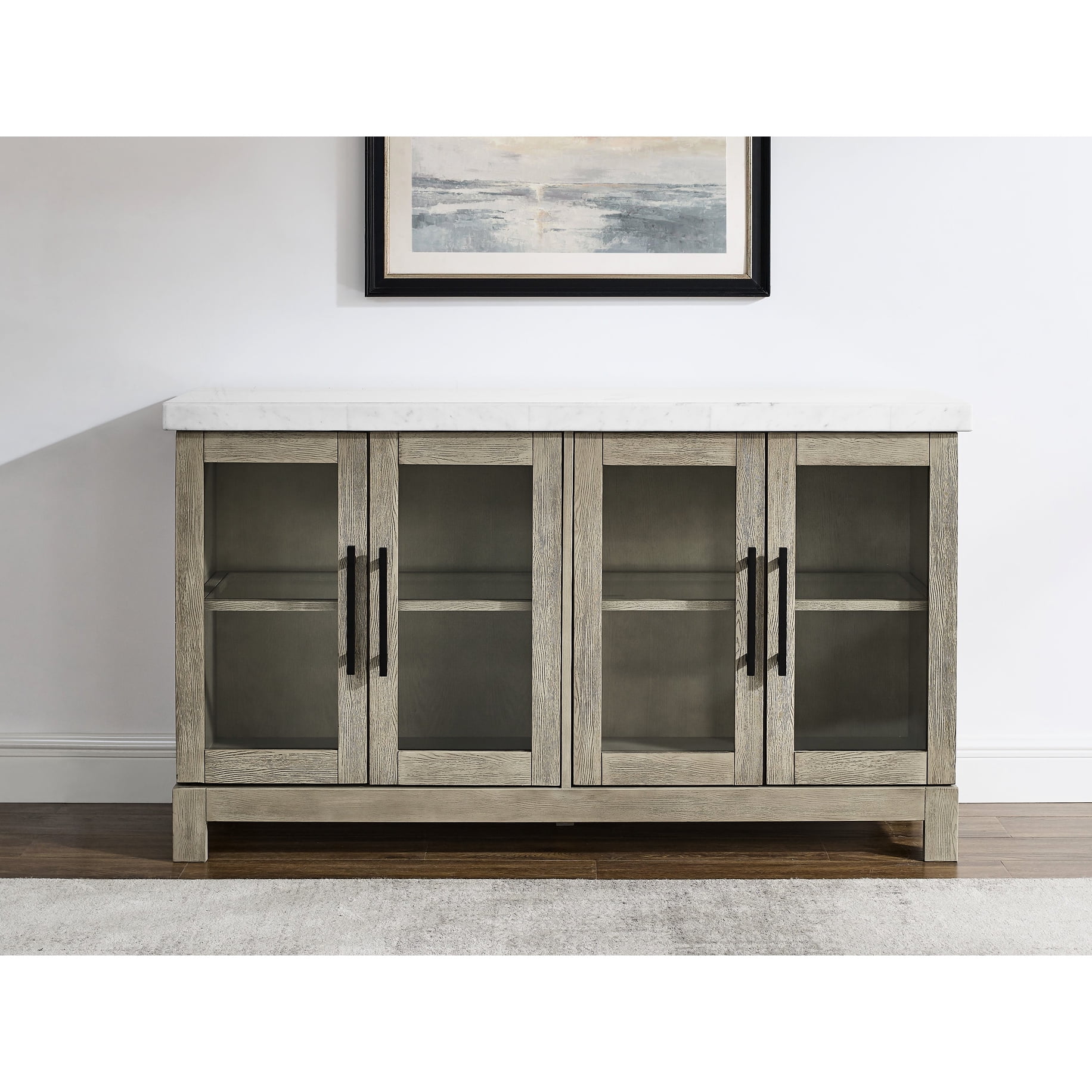 Lighted Sideboard With Brown Accents - Poplar Wood, Tempered Glass ...