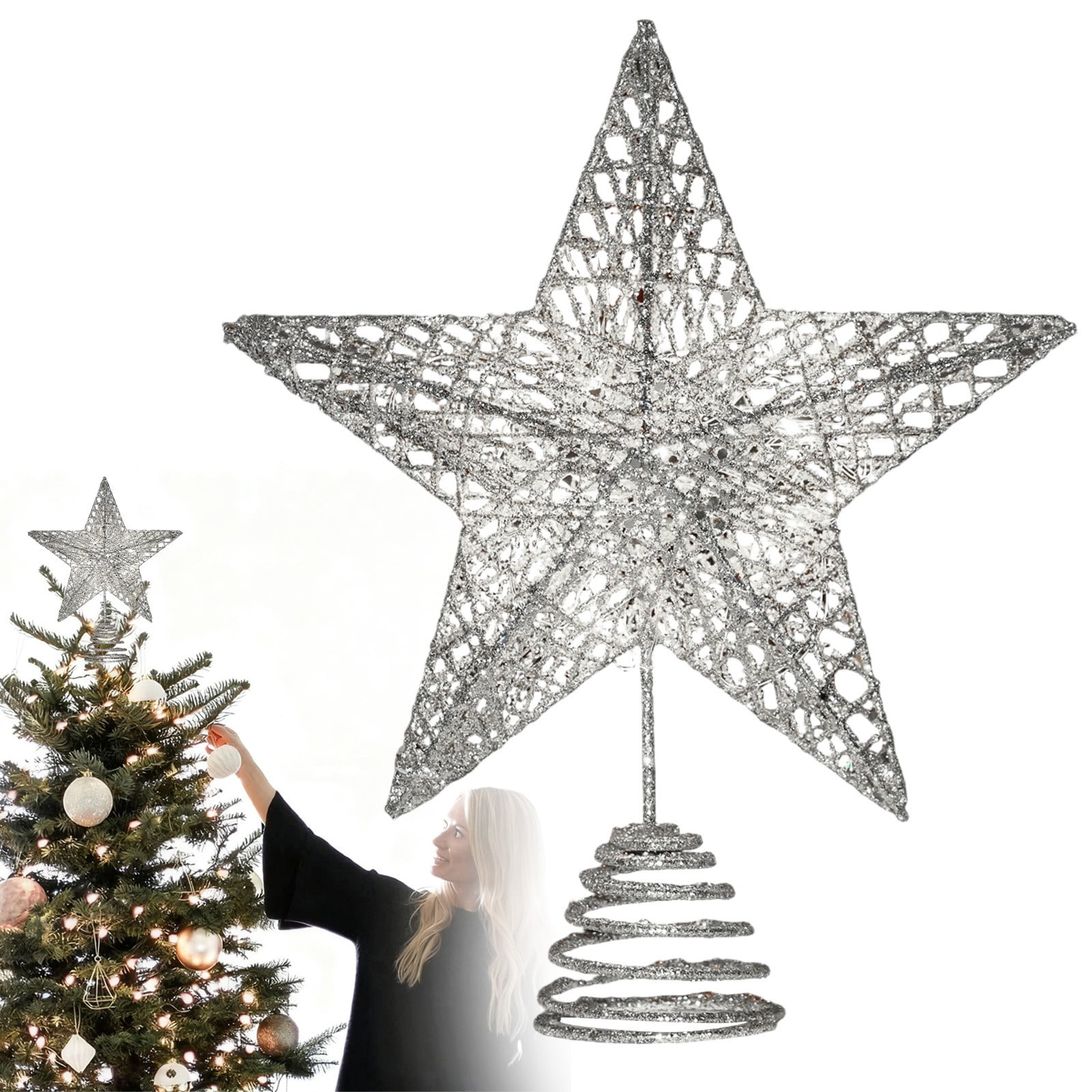 Lighted Star Tree Topper, Glitter Hollow Star Tree Topper with LED ...