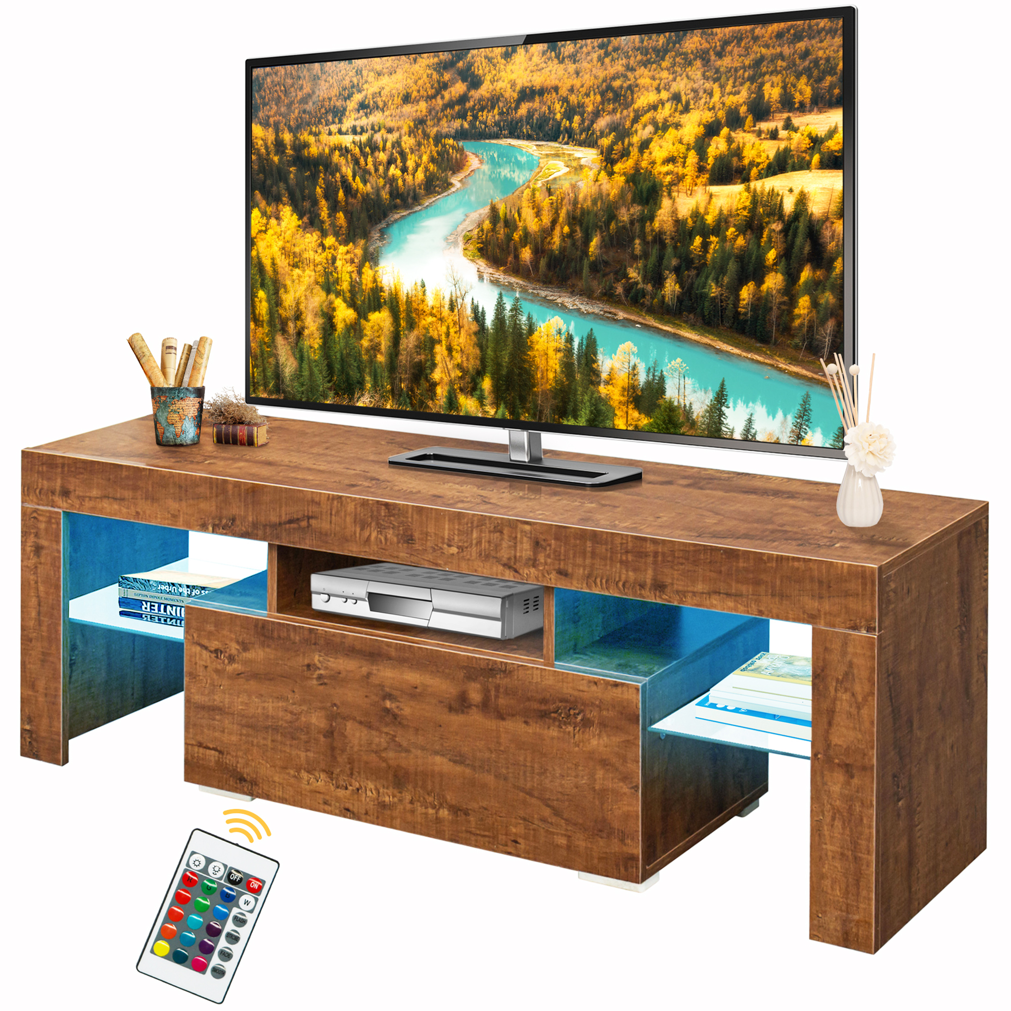 Lighted TV Stand for 55 inch TV, Seizeen Media TV Console with LED RGB ...