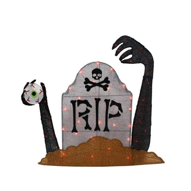 Lighted Tombstone Halloween Decoration - 36" - Black and Gray - Orange ...