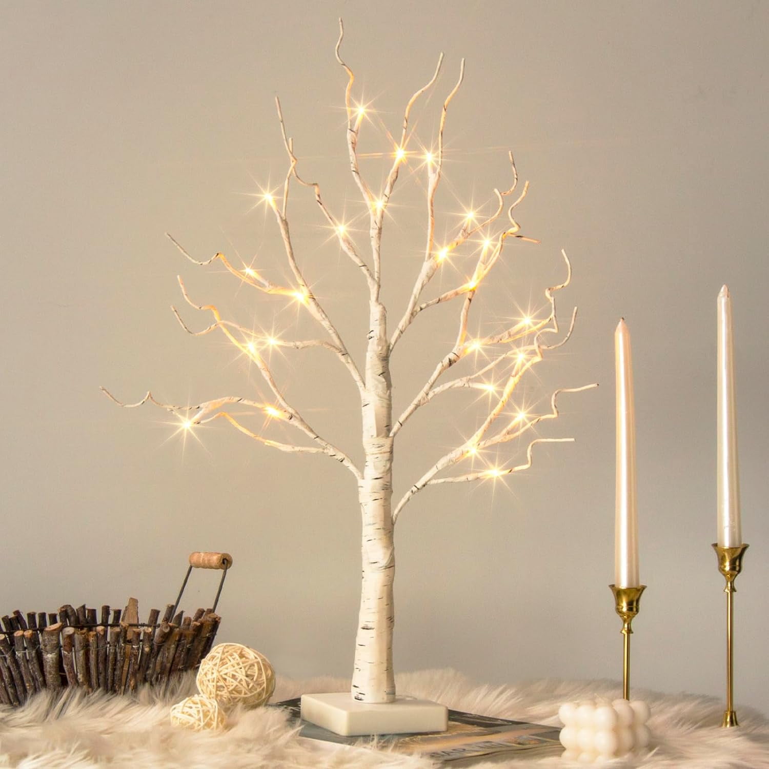 Lighted Tree, White Birch Tree with LED Lights, Prelit Artificial Tree ...