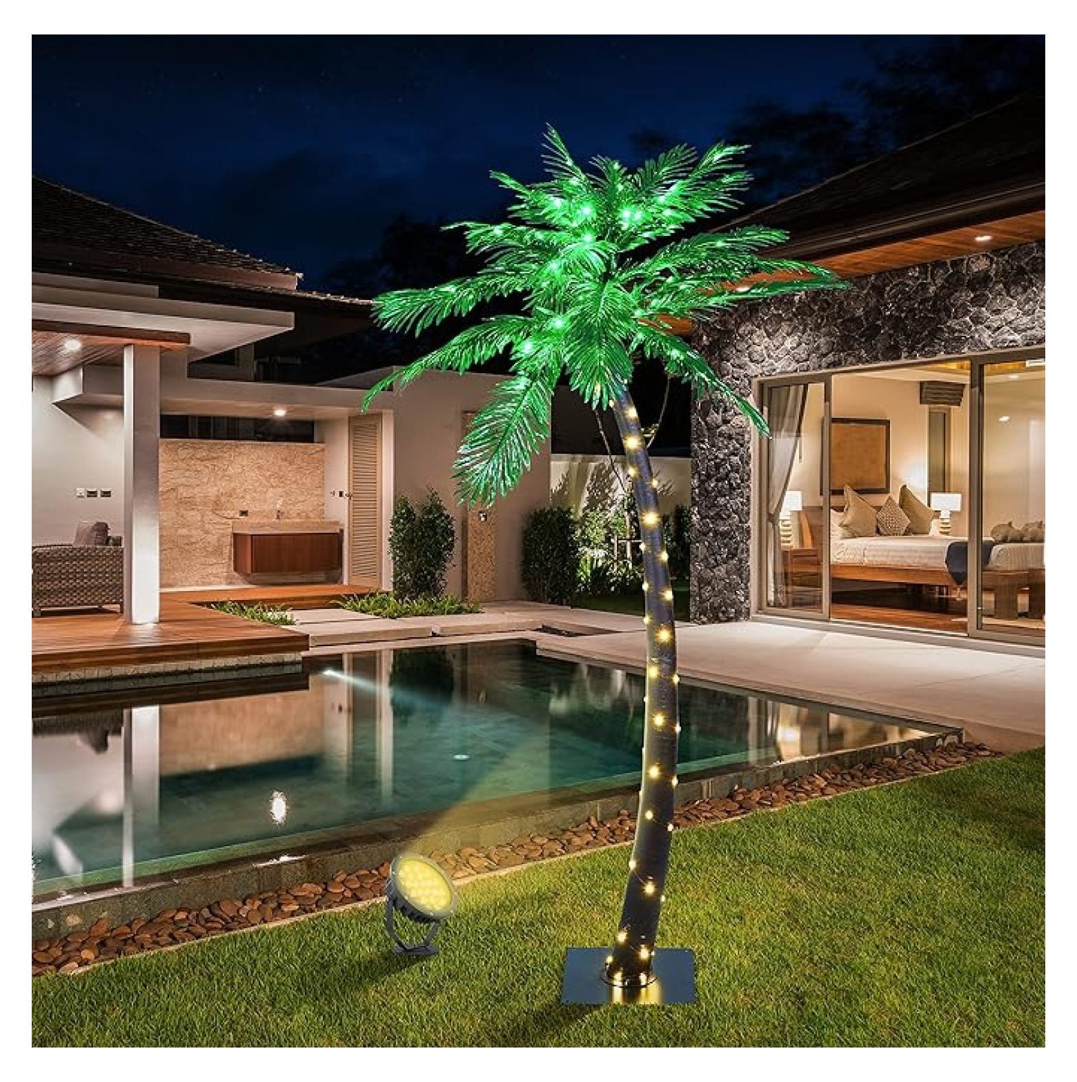 Lighted Tree with Green Leaves - 7ft LED Decorative Tree - Indoor ...