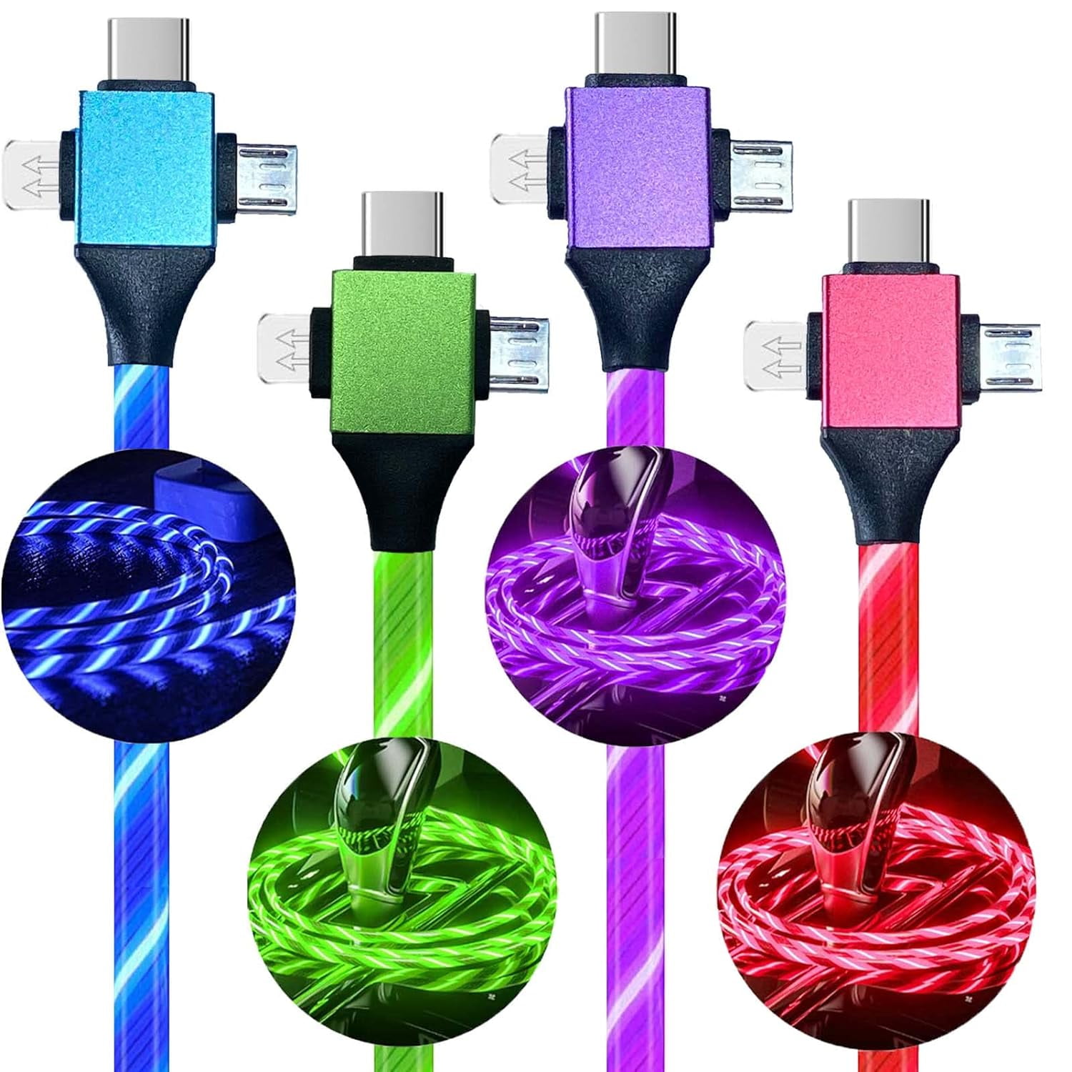 Lighted Usb Type C Micro Charging Cable, Led Charging Cable Usb A To 3 ...