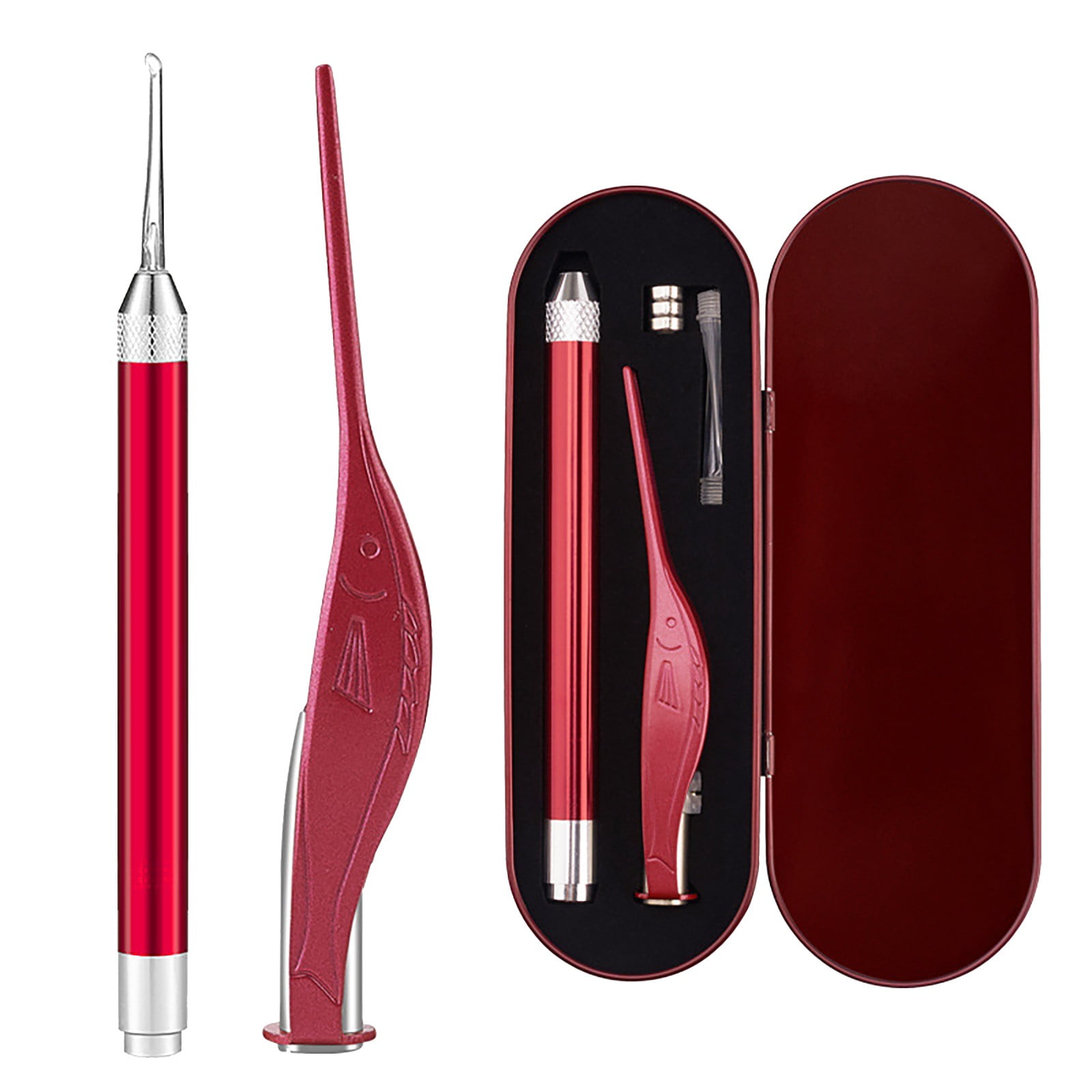Lighted Visual Ear Scoop, Baby Ear Picking Earwax Tweezers Tool Set Red ...