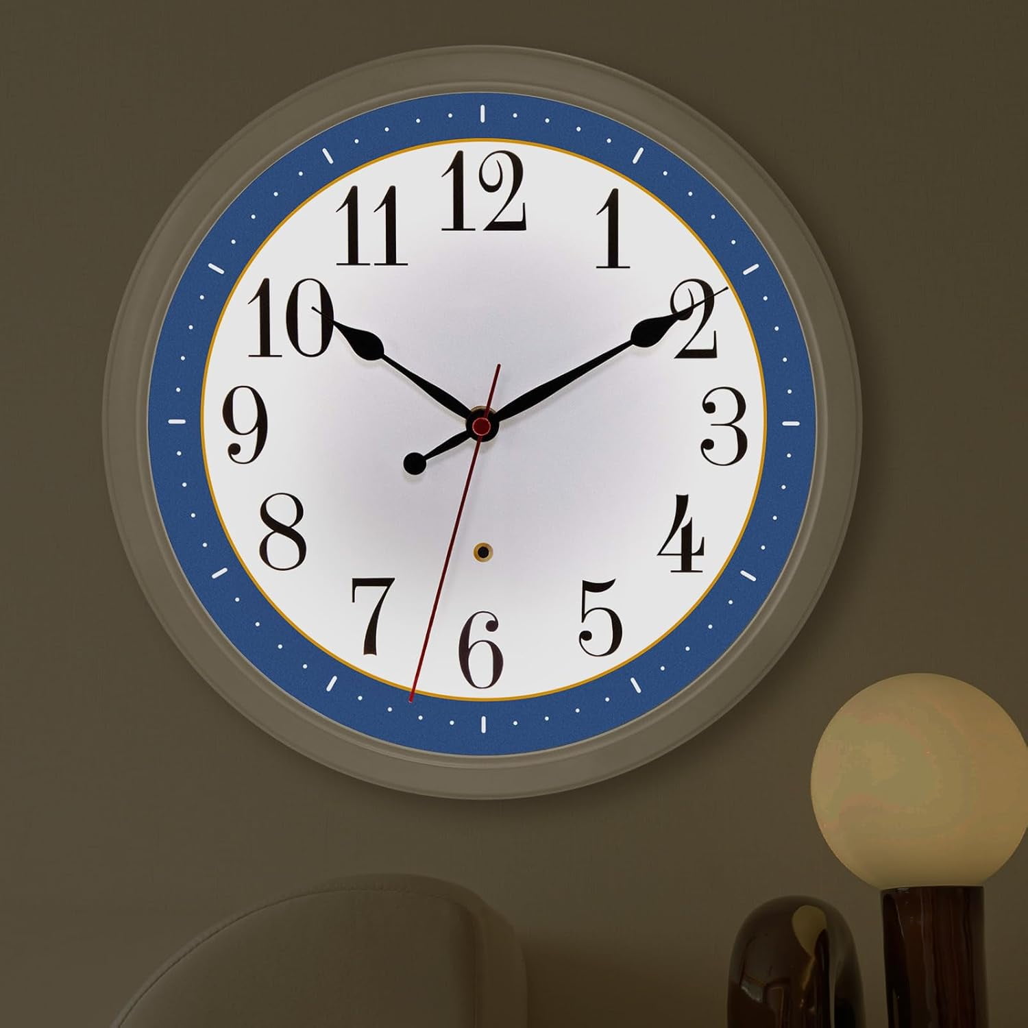 Lighted Wall Clocks,12 Inch Silent Non-Ticking Night Light Wall Clock ...