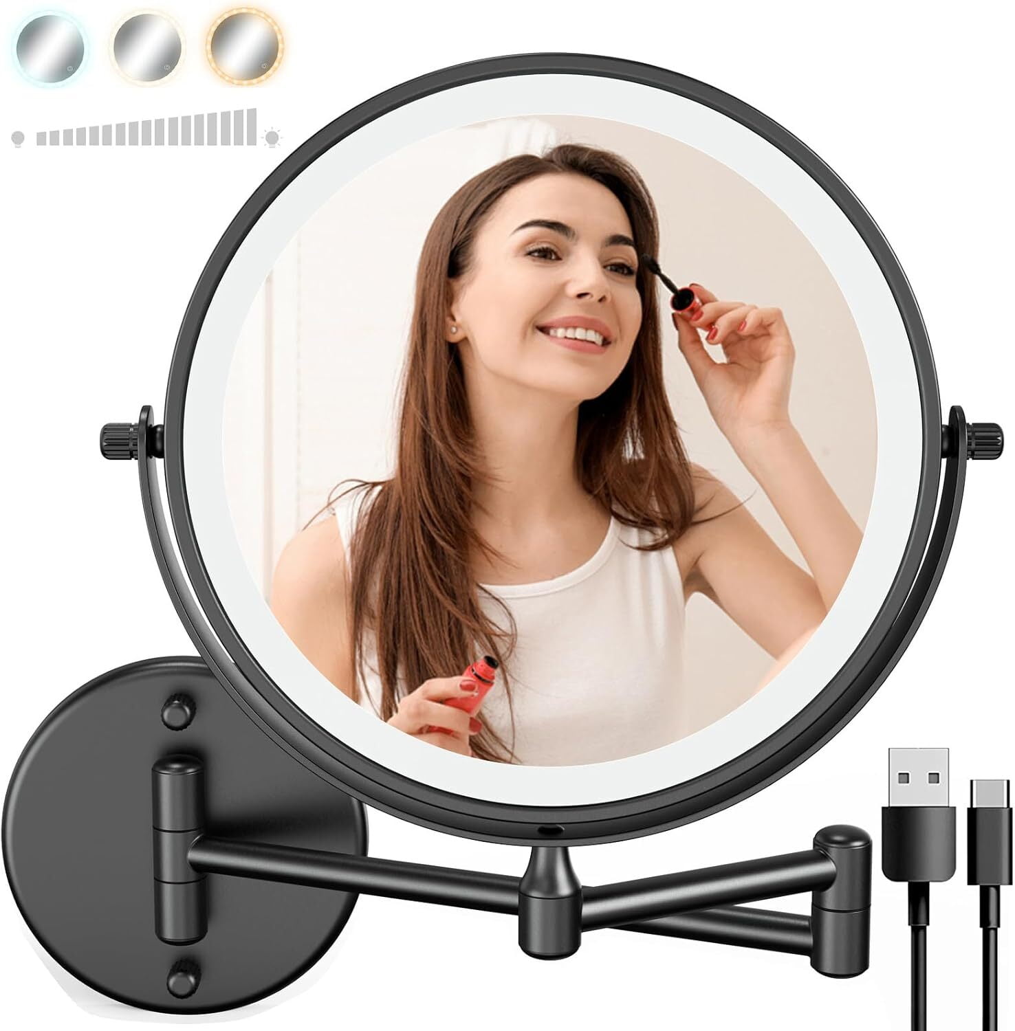 Lighted Wall Mount Makeup Mirrors 8 Inch, 1X/10X Magnifying Mirror ...