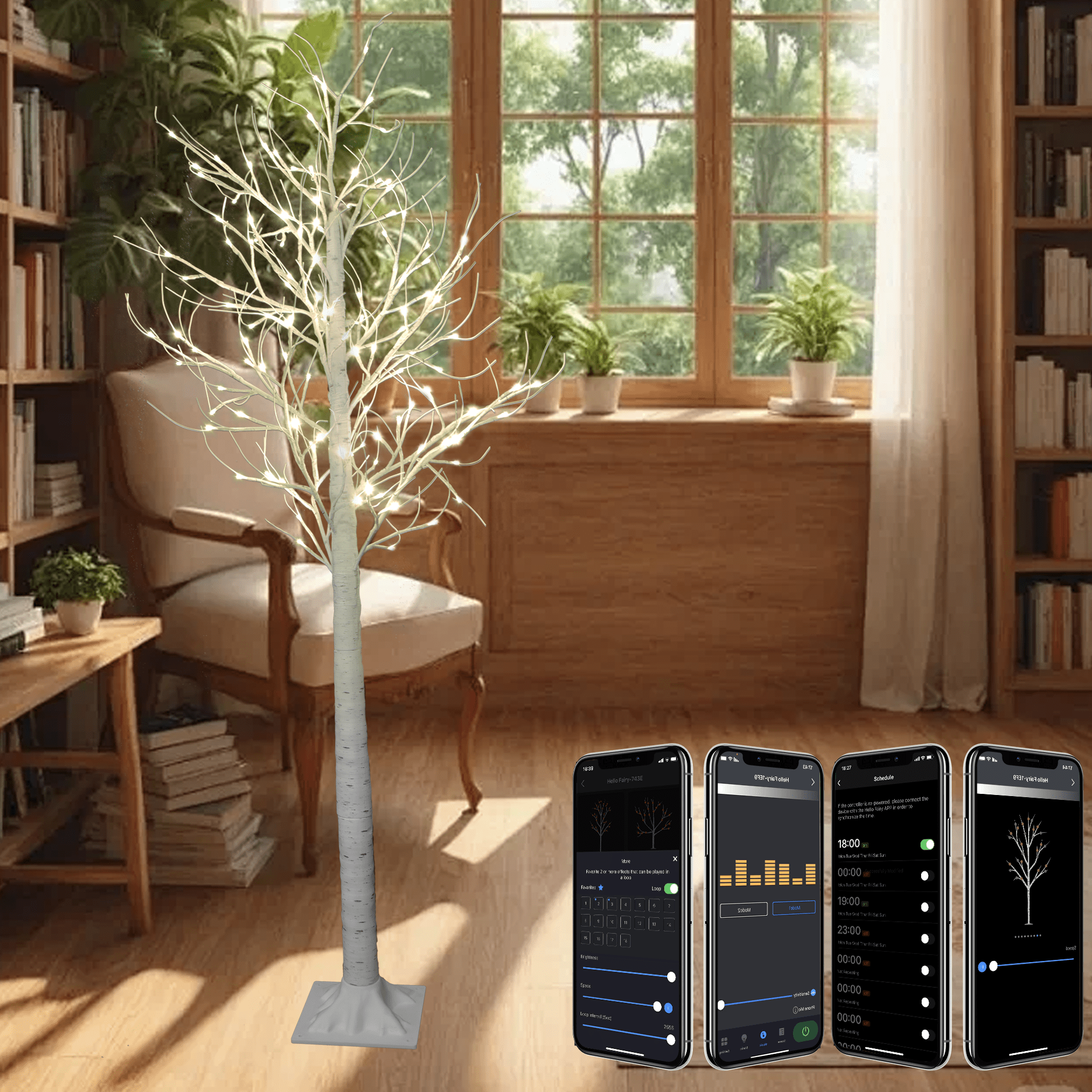 6FT Large Christmas Tree with Lights, Smart Lighted Birch Tree with APP ...