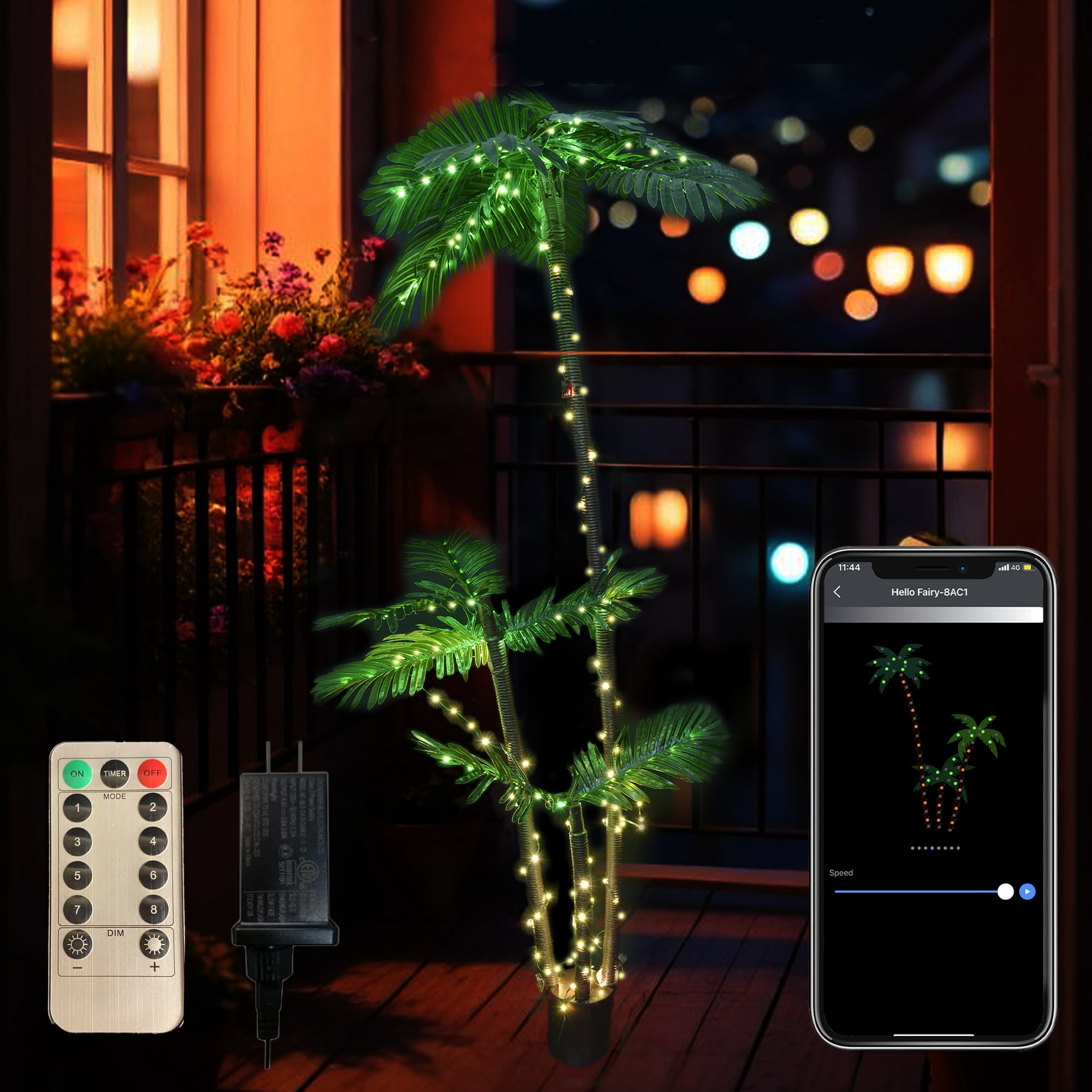Artificial Smart Palm Tree Christmas Tree, 7Ft 3Trunks 248LED Lighted ...