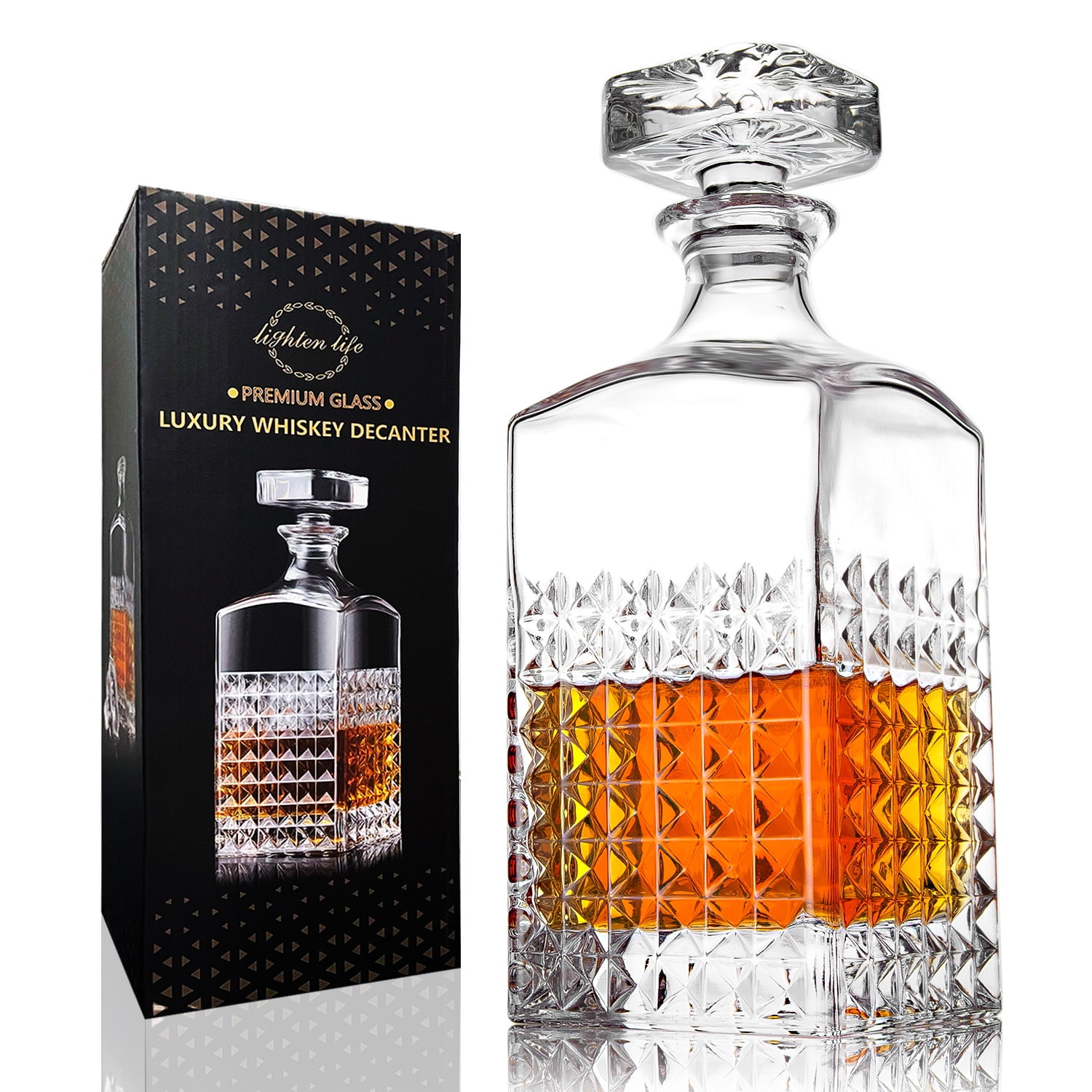 Lighten Life Whiskey Decanter,34oz Decanter with Airtight Glass Stopper in Gift Box,Elegant ...