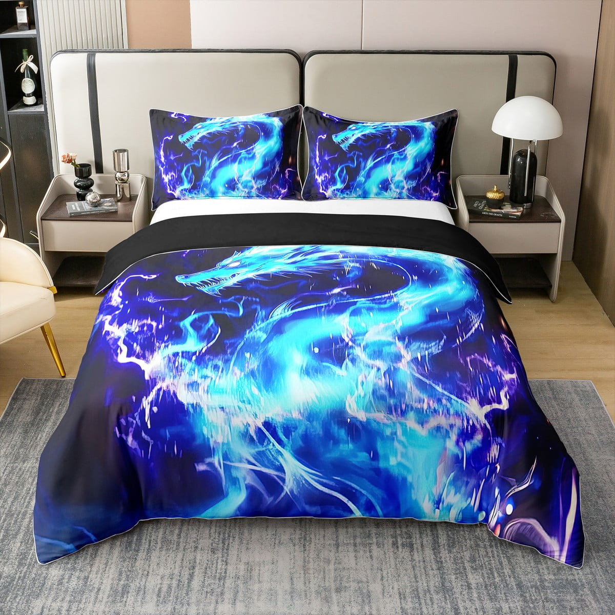 Lightening Dragon 100% Cotton Duvet Cover King Teens Adult,Neon Blue ...