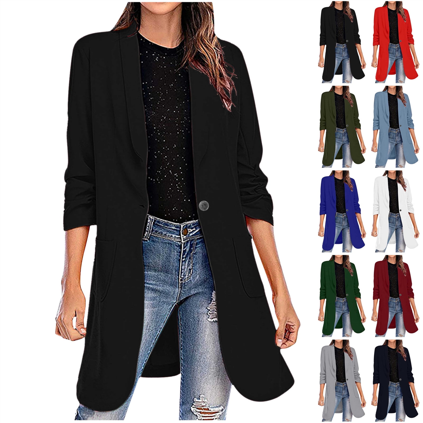 Lightening Sales, BiZtdJrK Women's Casual Long Blazers Ruched 3/4 ...