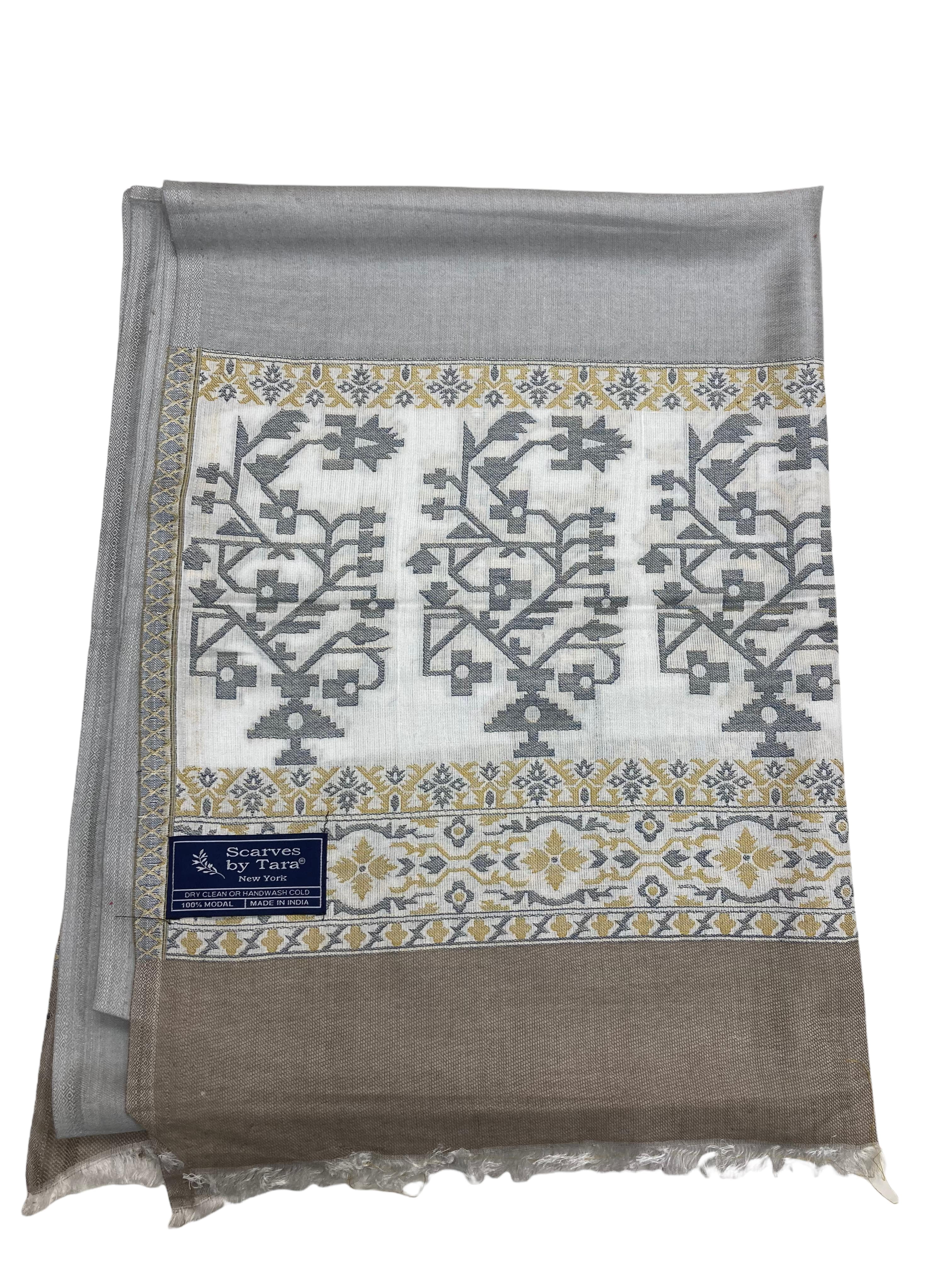 Lighter Grey and Brown Women's Modal scarves with Abstract Prints ...