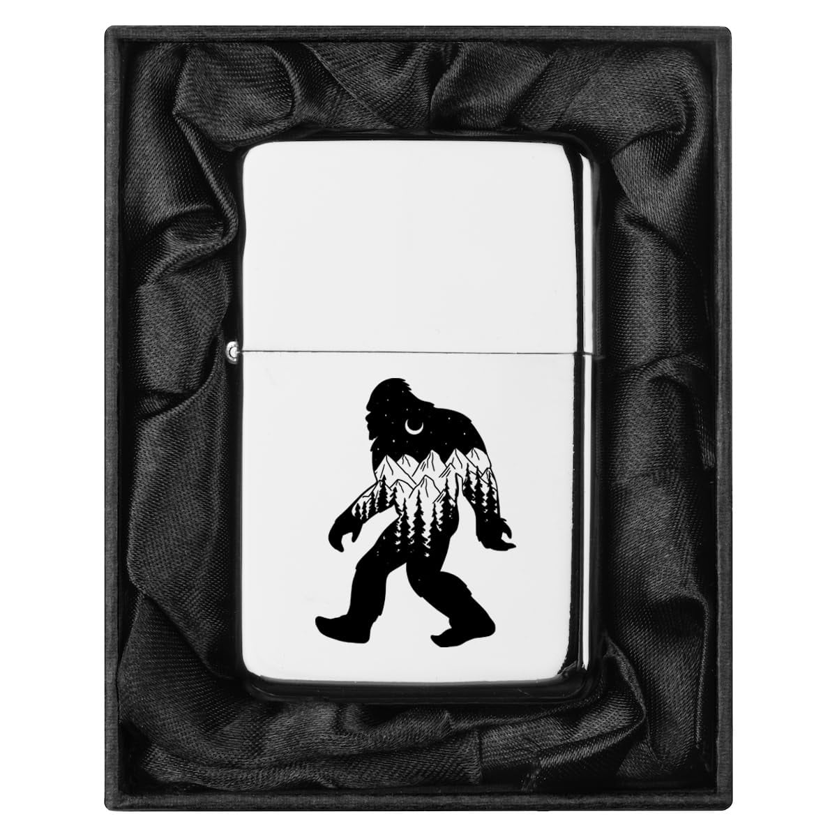 Lighter in Black Silk Lined Gift Bigfoot Forest Mountains Stars (Chrome ...
