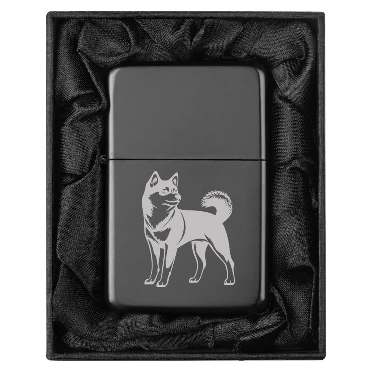 Lighter in Black Silk Lined Gift Box Shiba Inu Dog Stylized (Black ...