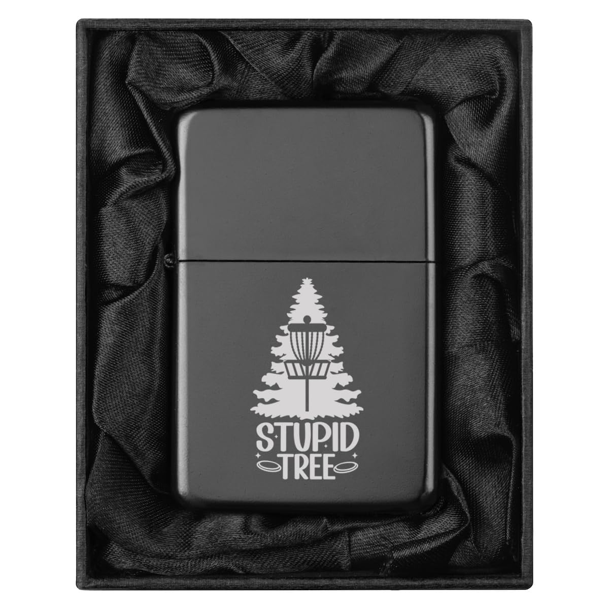 Lighter in Black Silk Lined Gift Box Stupid Tree Funny Disc Golf (Black ...