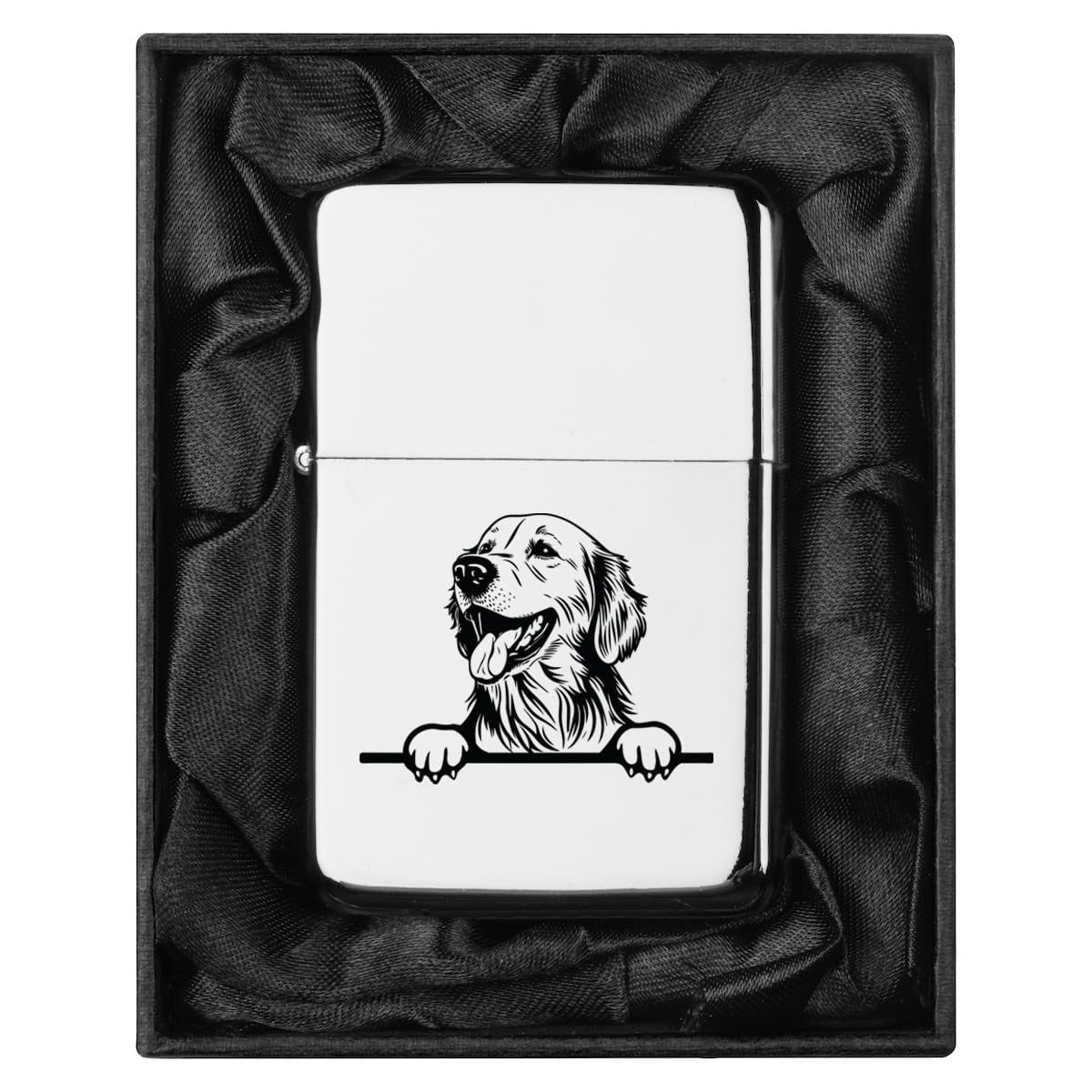 Lighter in Black Silk Lined Gift Peeking Golden Retriever Dog (Chrome ...