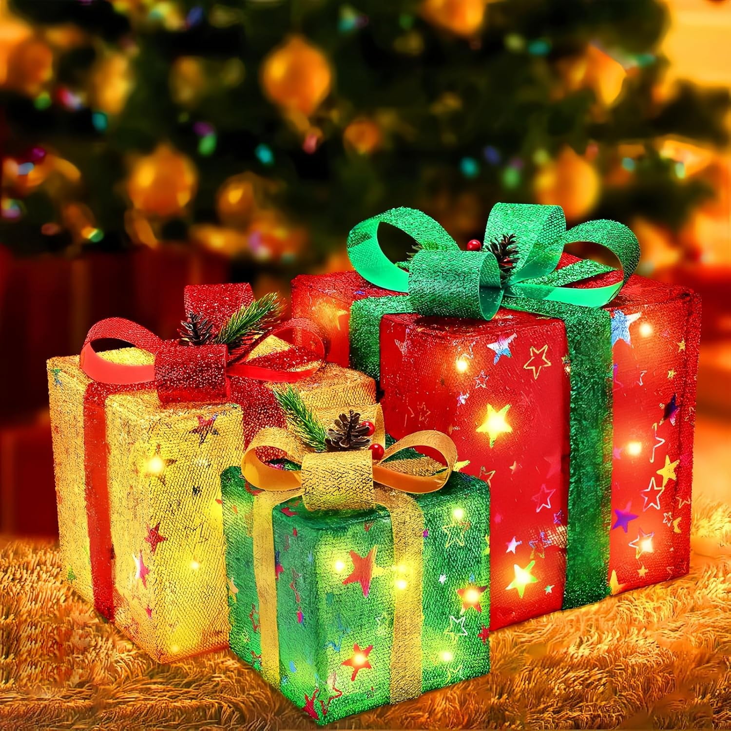 Lightess Light Up Presents Christmas Decor Set of 3, Outdoor Indoor ...
