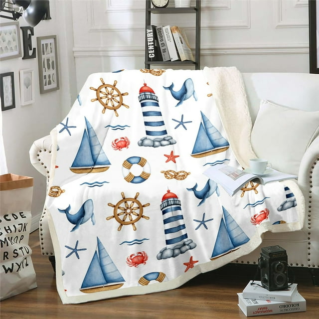 Lighthouse 50"x60" Throw Blanket for Boys,Nautical Rope Knot Fleece ...